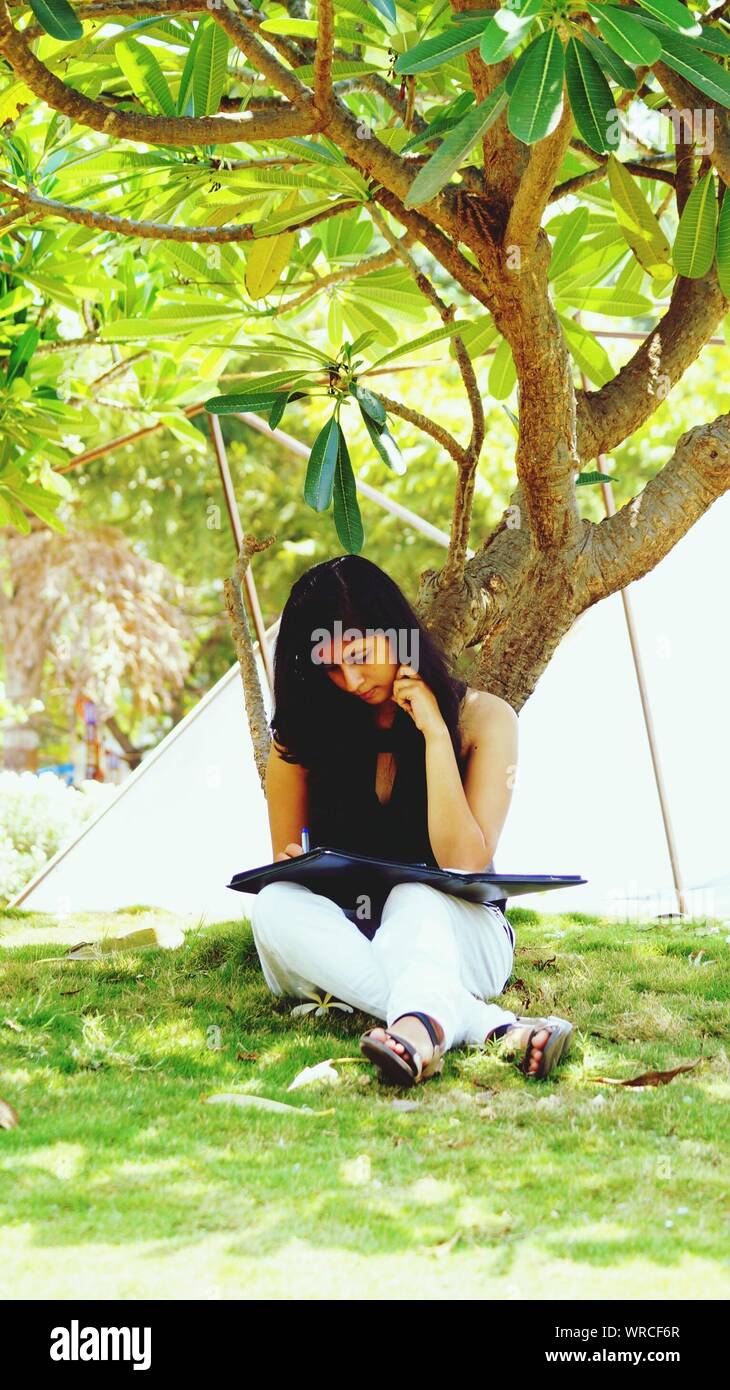 Sitting under tree hi-res stock photography and images - Alamy