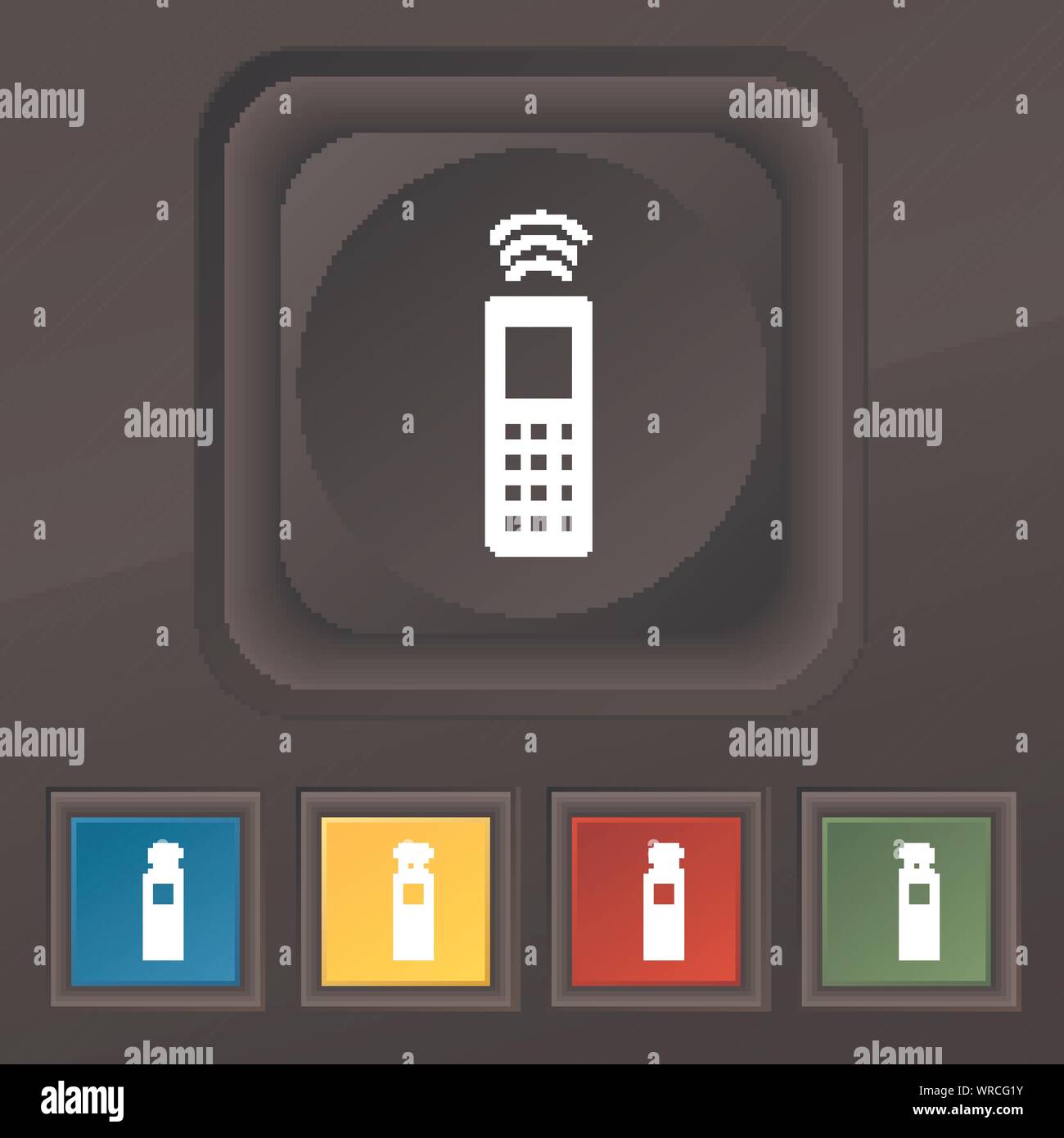 the remote control icon symbol. Set of five colorful, stylish buttons ...