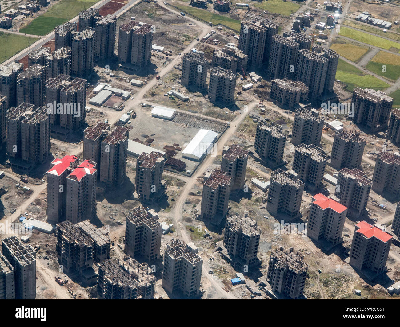 Aerial view of construction of new high rise buildings in Addis Ababa ...