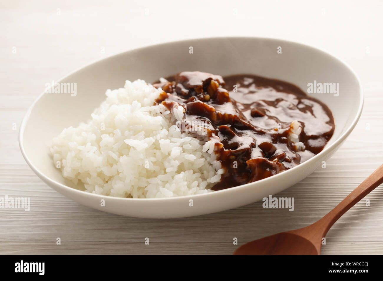 plate of hayashi curry rice isolated on wood table Stock Photo - Alamy