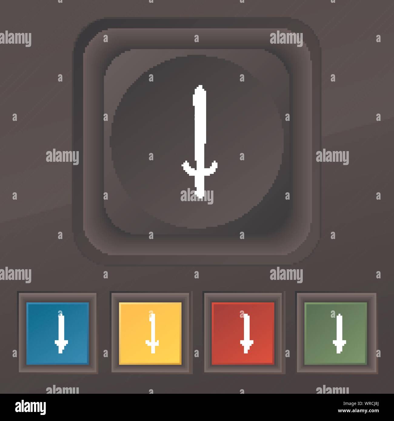 the sword icon symbol. Set of five colorful, stylish buttons on black ...