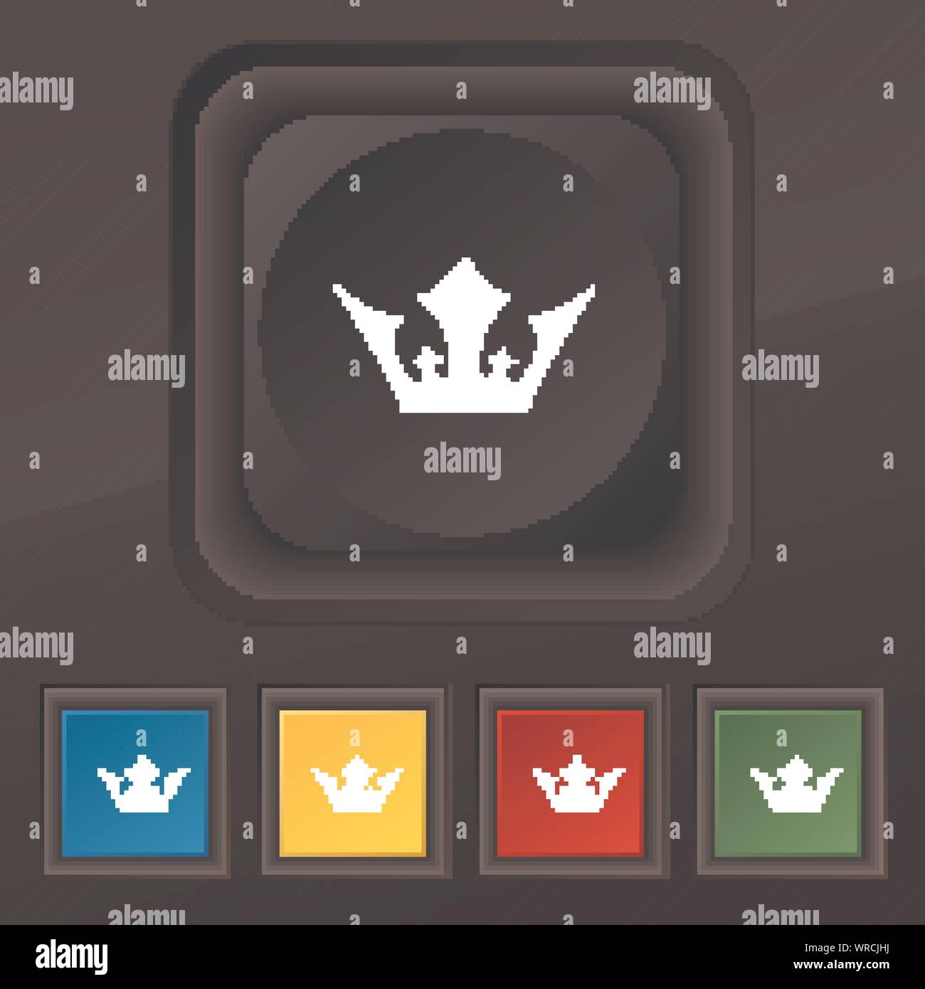 Crown icon symbol. Set of five colorful, stylish buttons on black ...