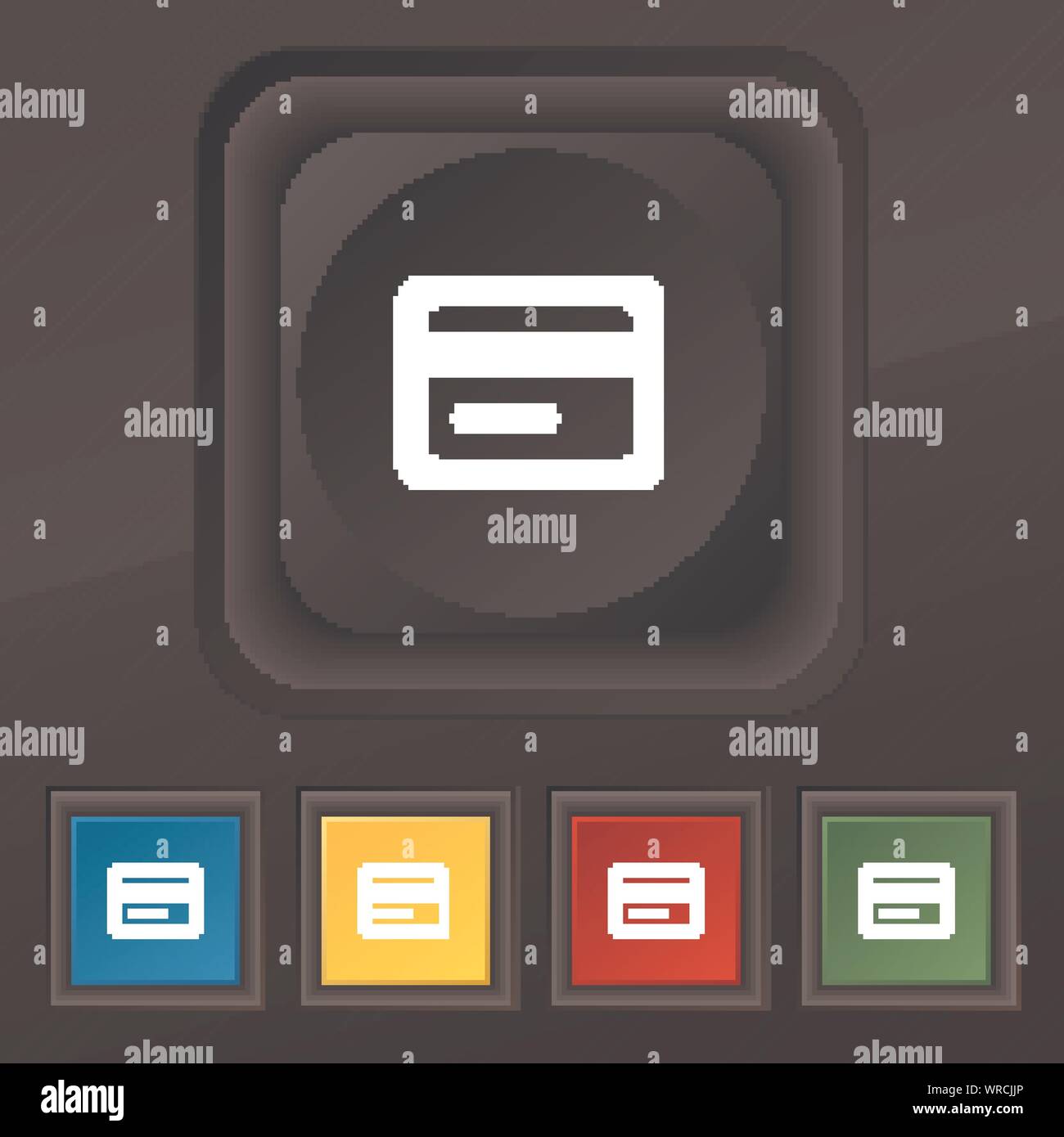 credit card icon symbol. Set of five colorful, stylish buttons on black ...