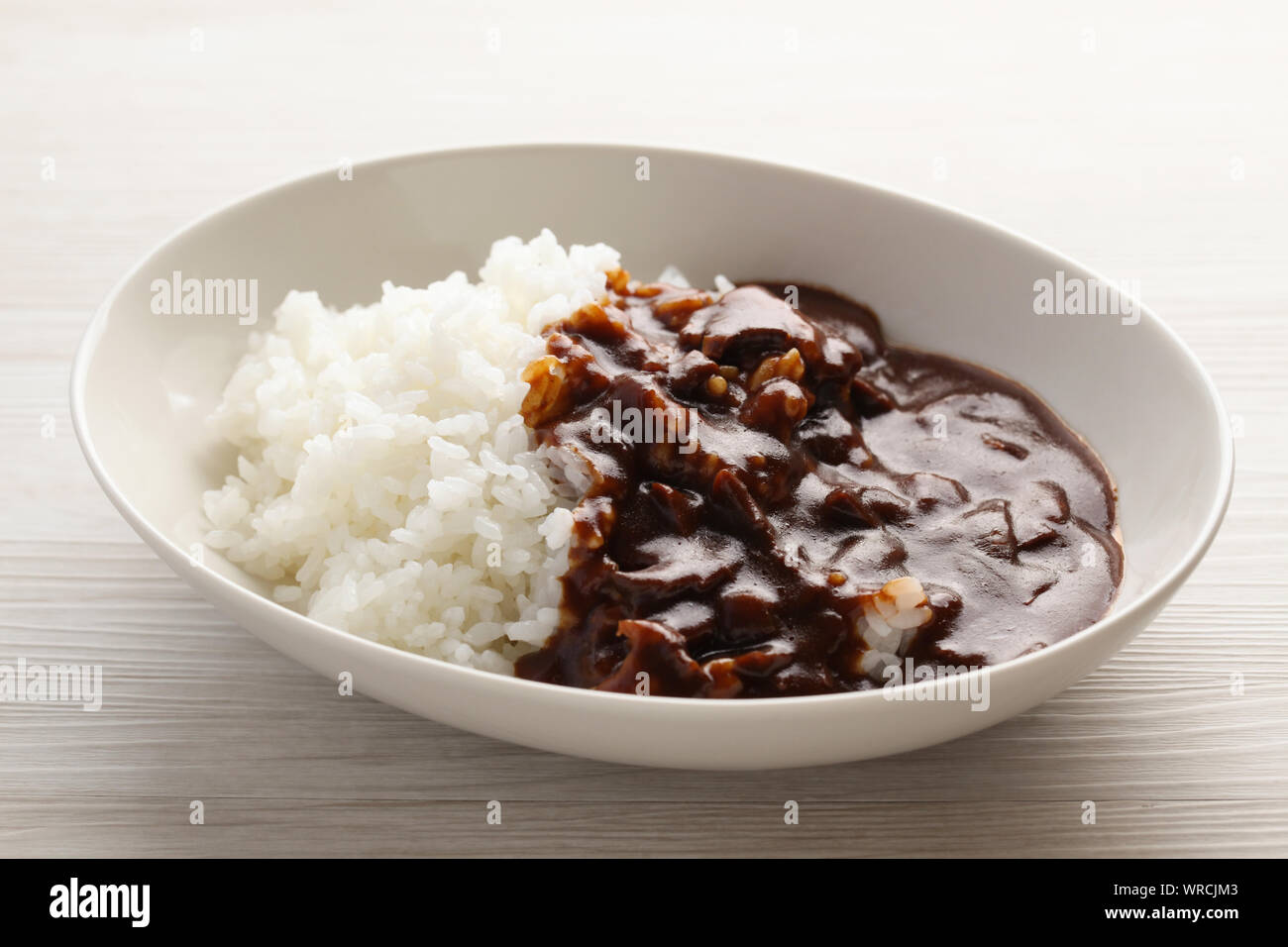 plate of hayashi curry rice isolated on wood table Stock Photo - Alamy