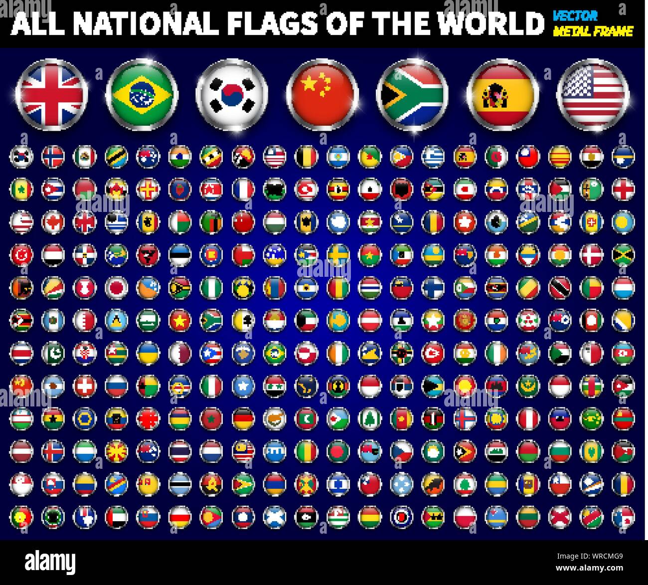 All national flags of the world . Circle metal frame with sparkle ...