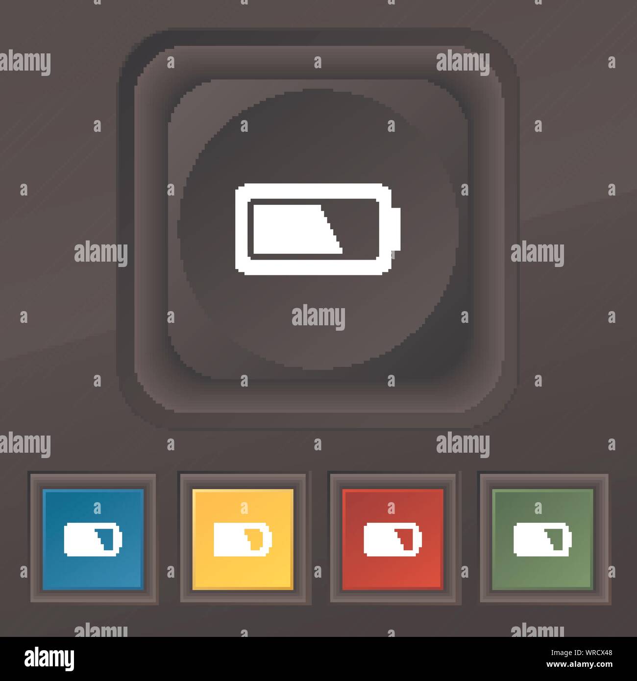 Battery half level icon symbol. Set of five colorful, stylish buttons ...