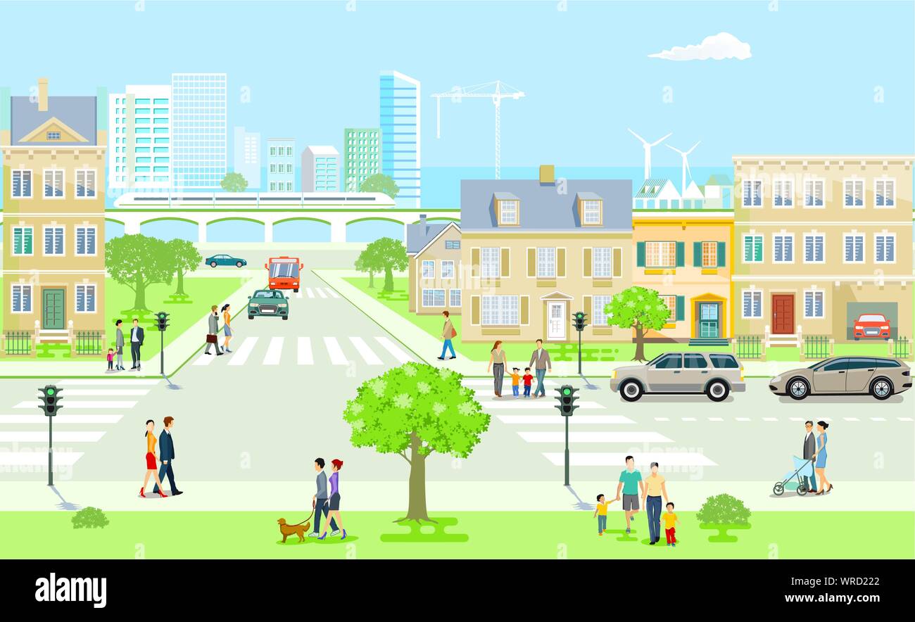 Road traffic with pedestrian and pedestrian crossing Stock Vector Image ...