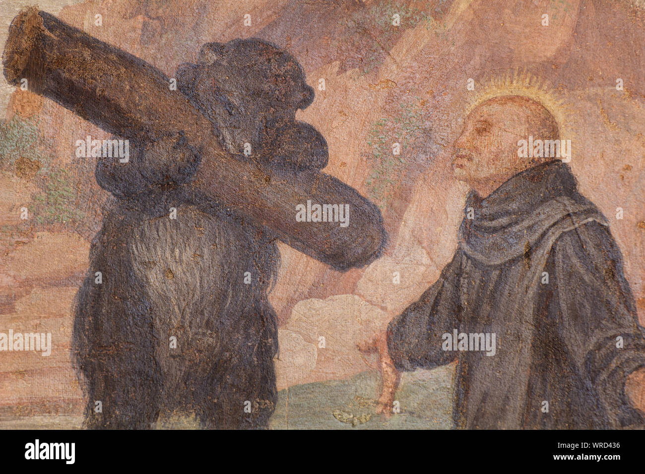 A bear helping a monk carrying a trunk (by Anonymous). Originally in ...