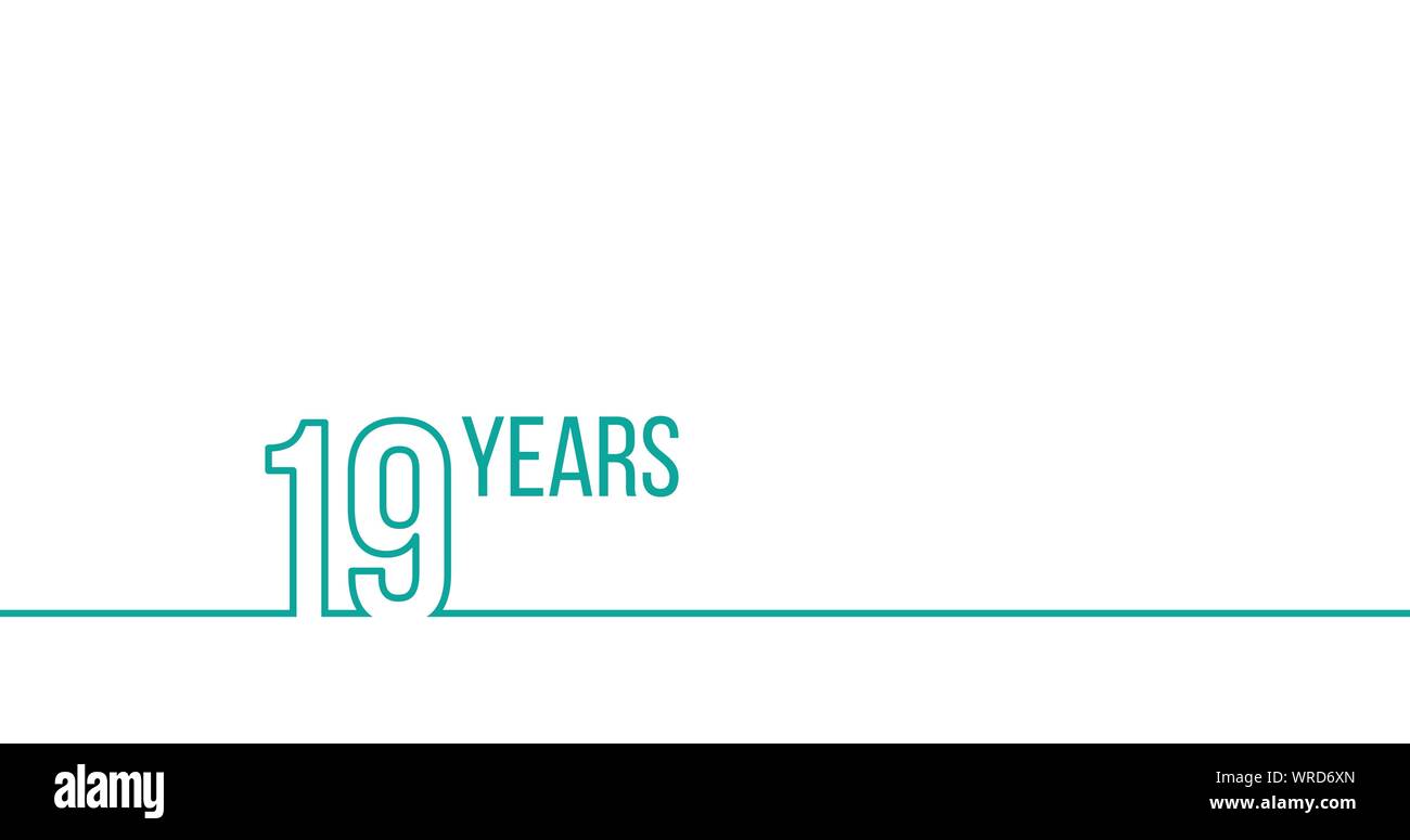 19 years anniversary or birthday. Linear outline graphics. Can be used ...
