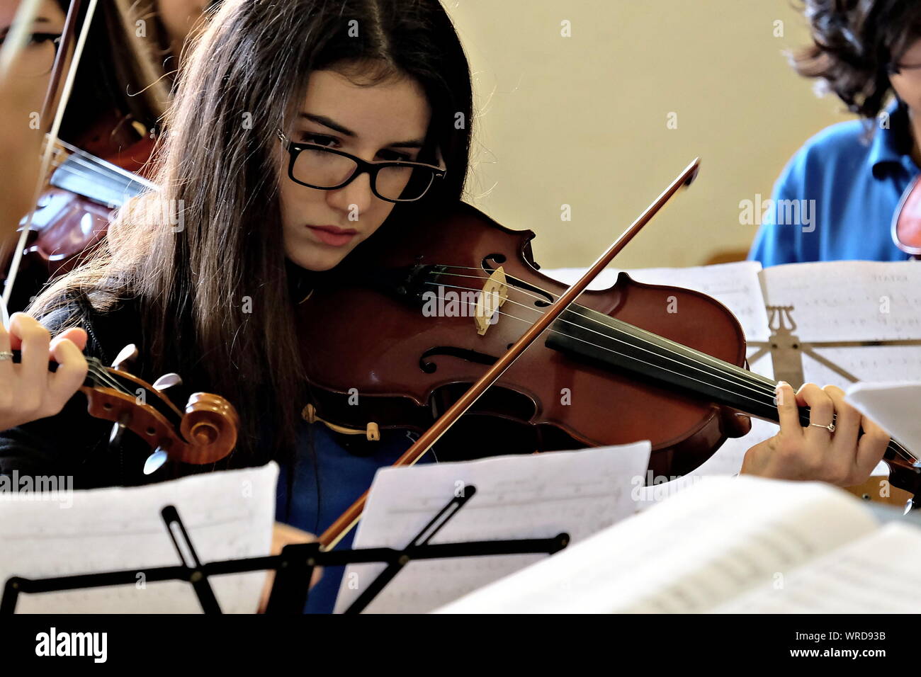 young violinist in an orchestra Stock Photo - Alamy
