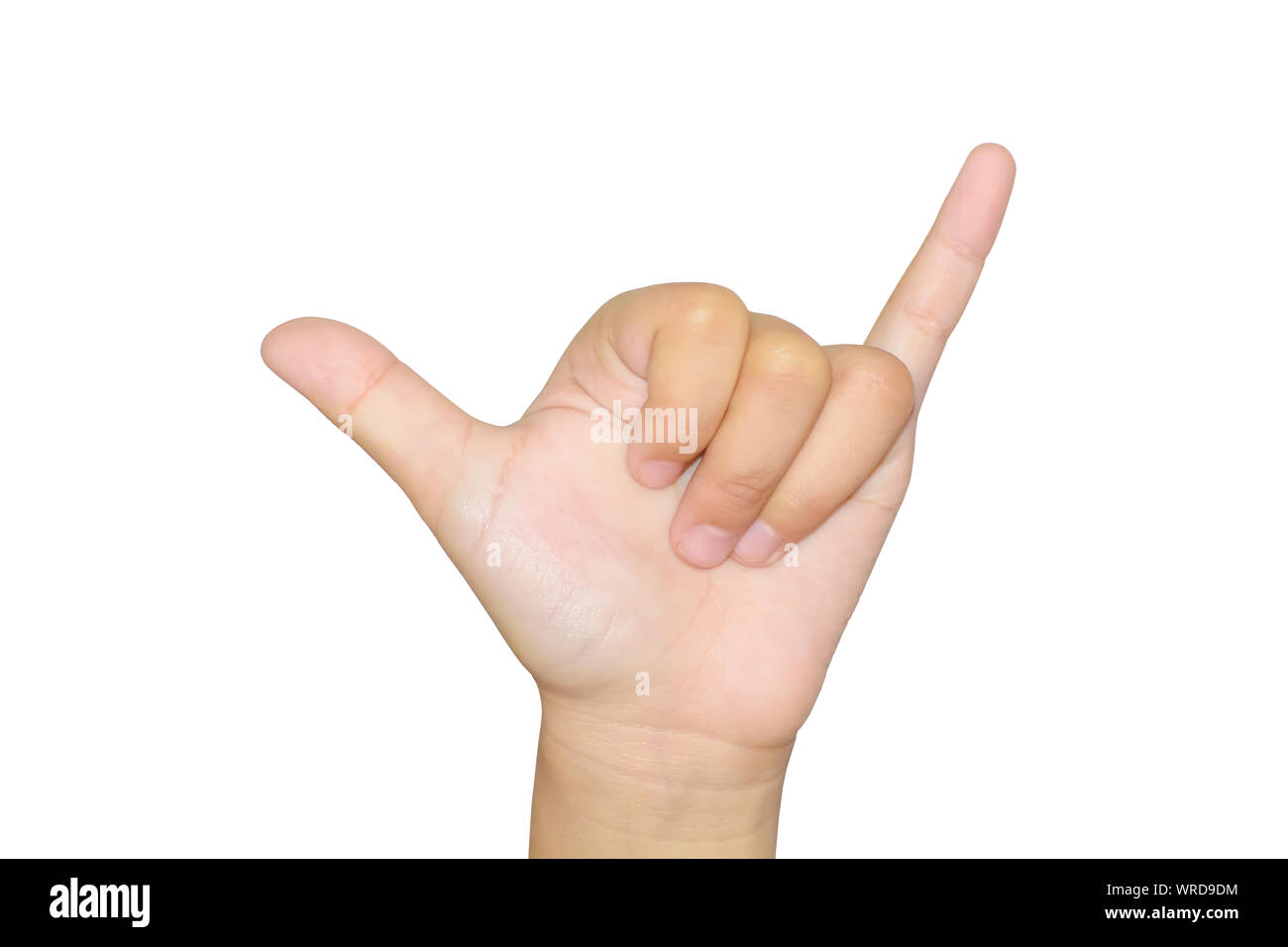 Girl finger shaka sign on a white backgrounds Stock Photo - Alamy