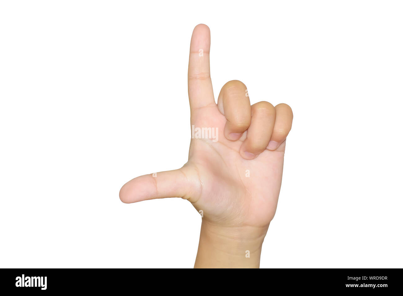 Girl finger sign a gun or loser on white backgrounds Stock Photo - Alamy