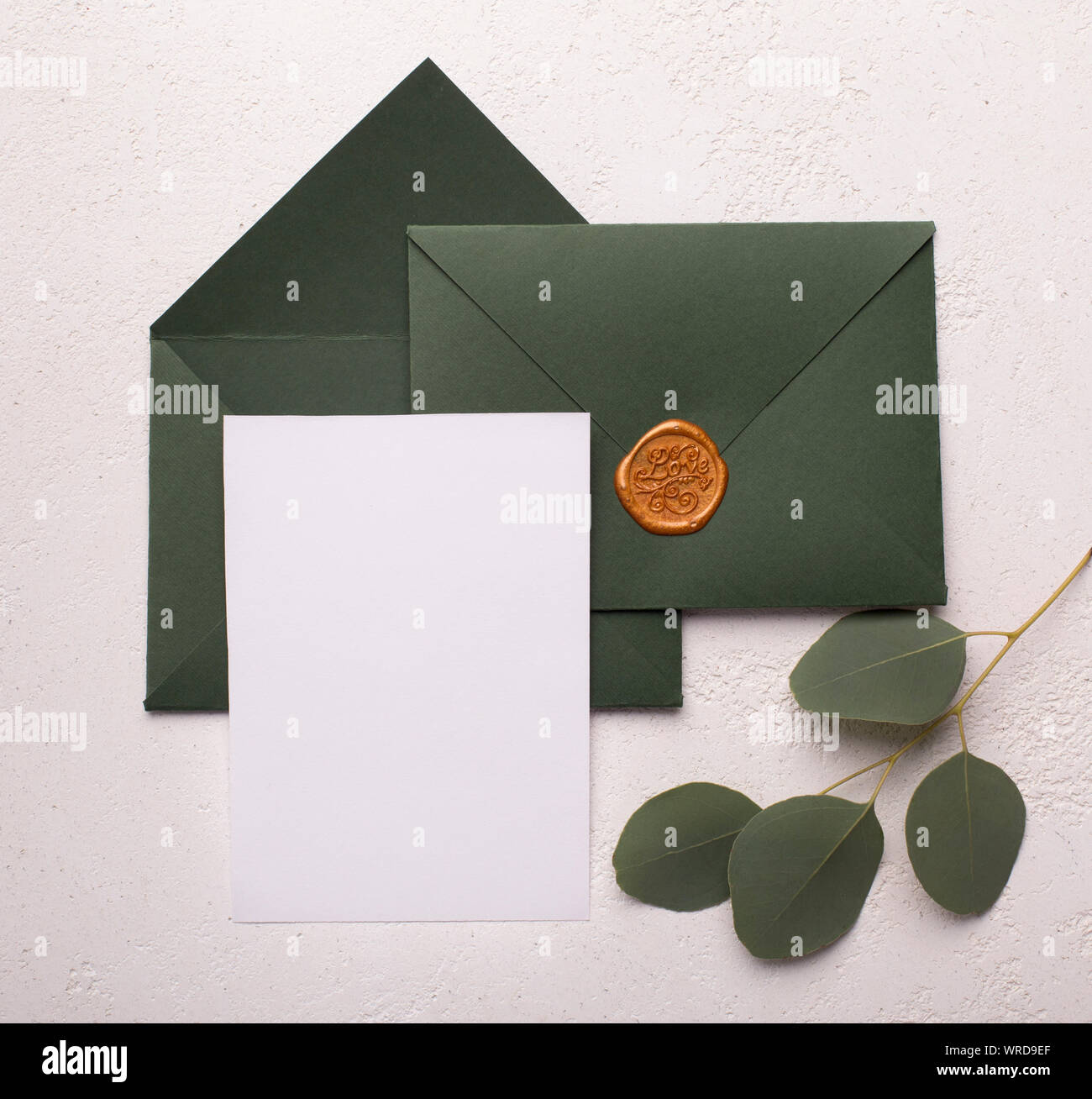 Craft envelopes with empty postcard for invitation text on white Stock ...