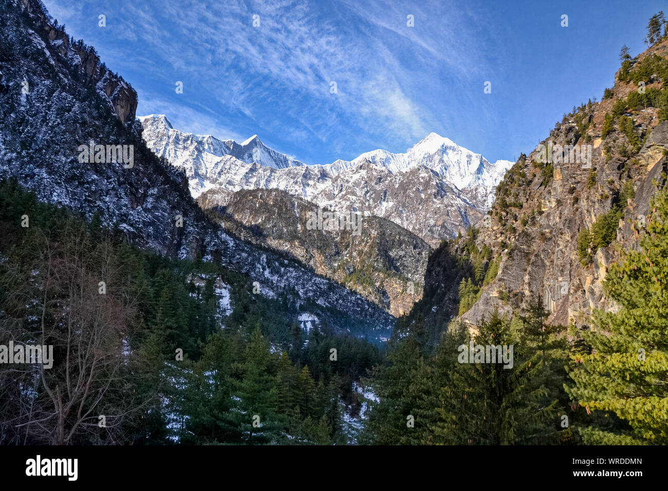 Snow covered valley and river Stock Photo - Alamy