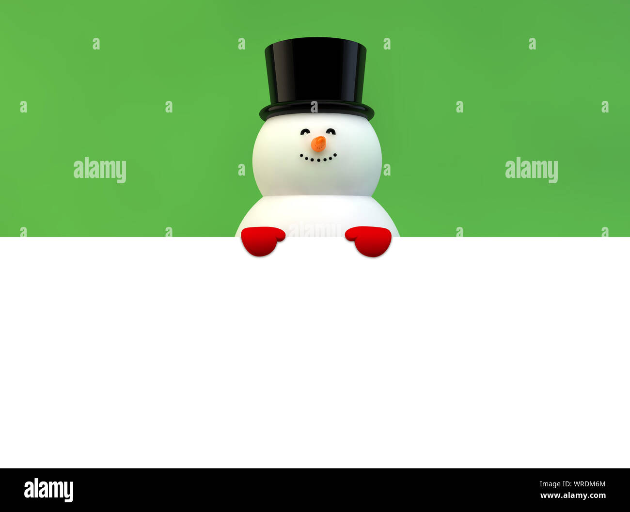Snowman with blank banner on green background. 3d rendering. Digital ...