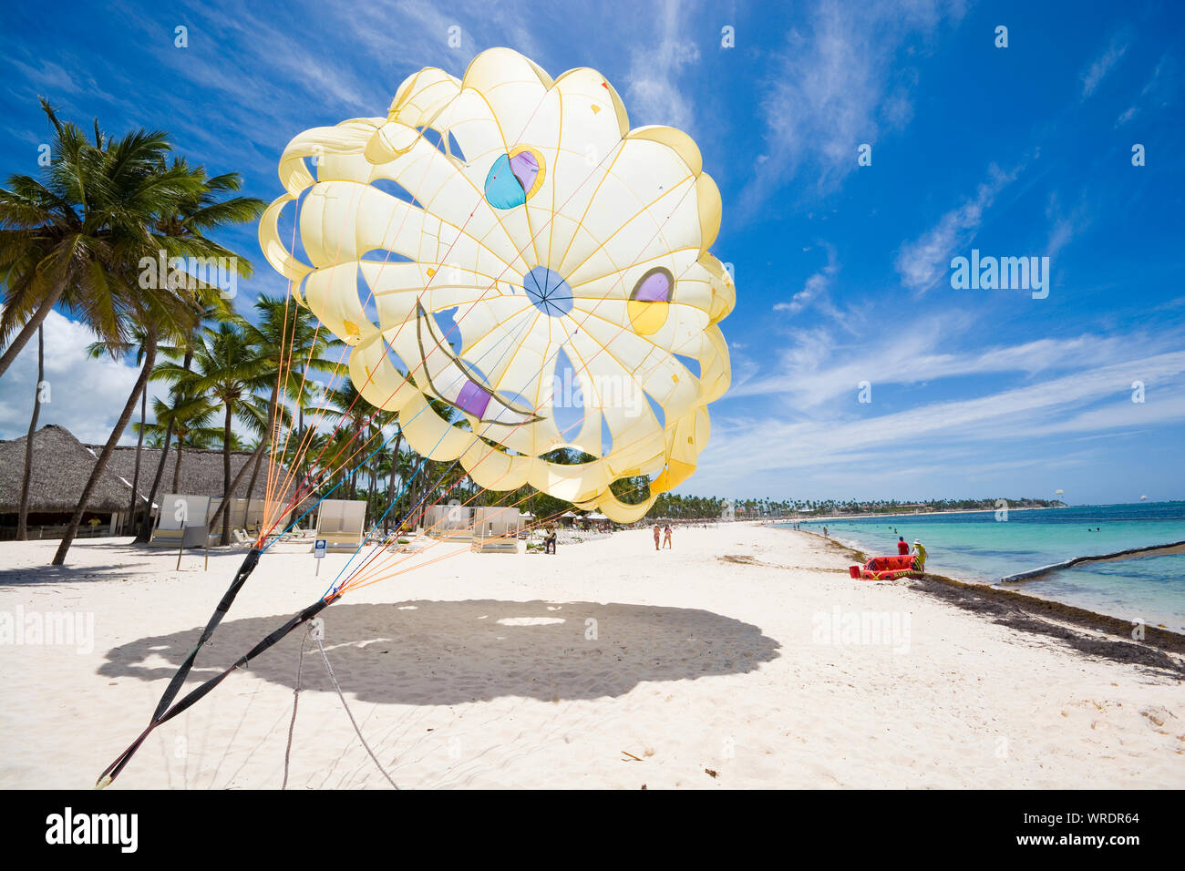 Colorful parasail wing over sandy beach of Sargasso Sea, Punta Cana ...