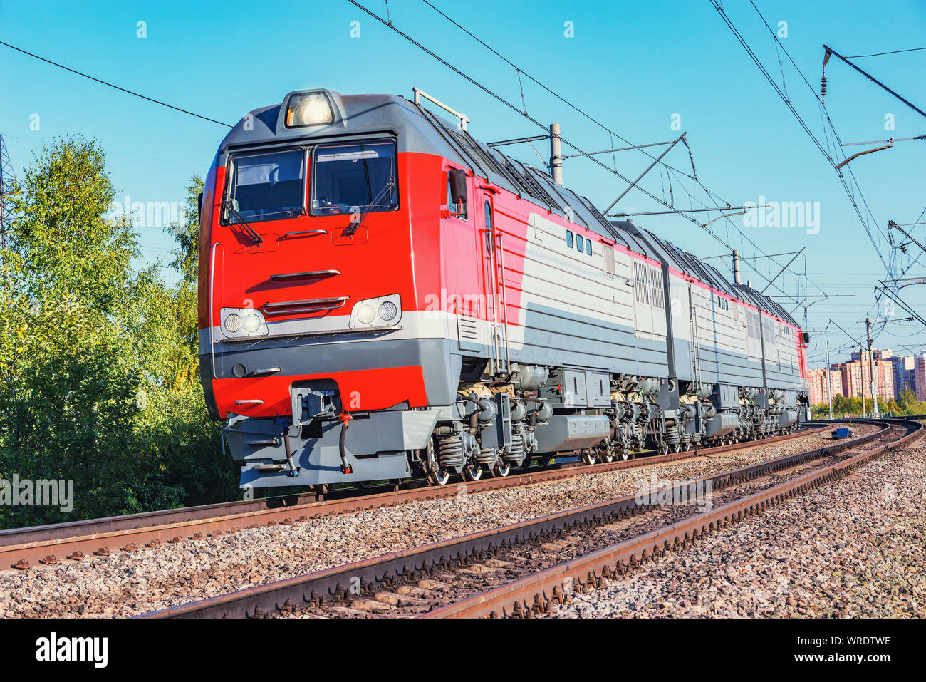 Powerful freight diesel locomotive at evening time. Moscow. Russia ...