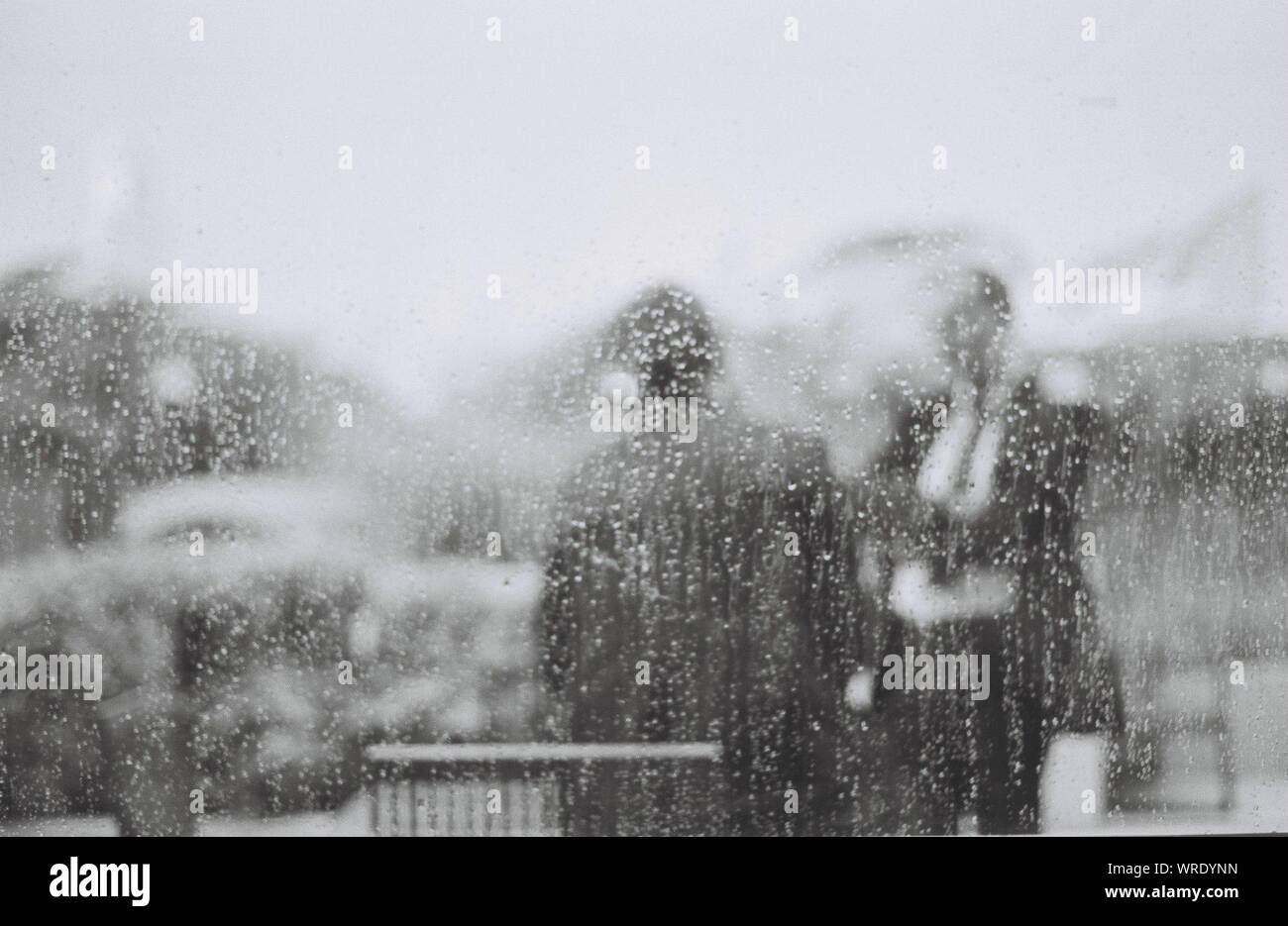 People Seen Through Glass Window On Rainy Day Stock Photo - Alamy