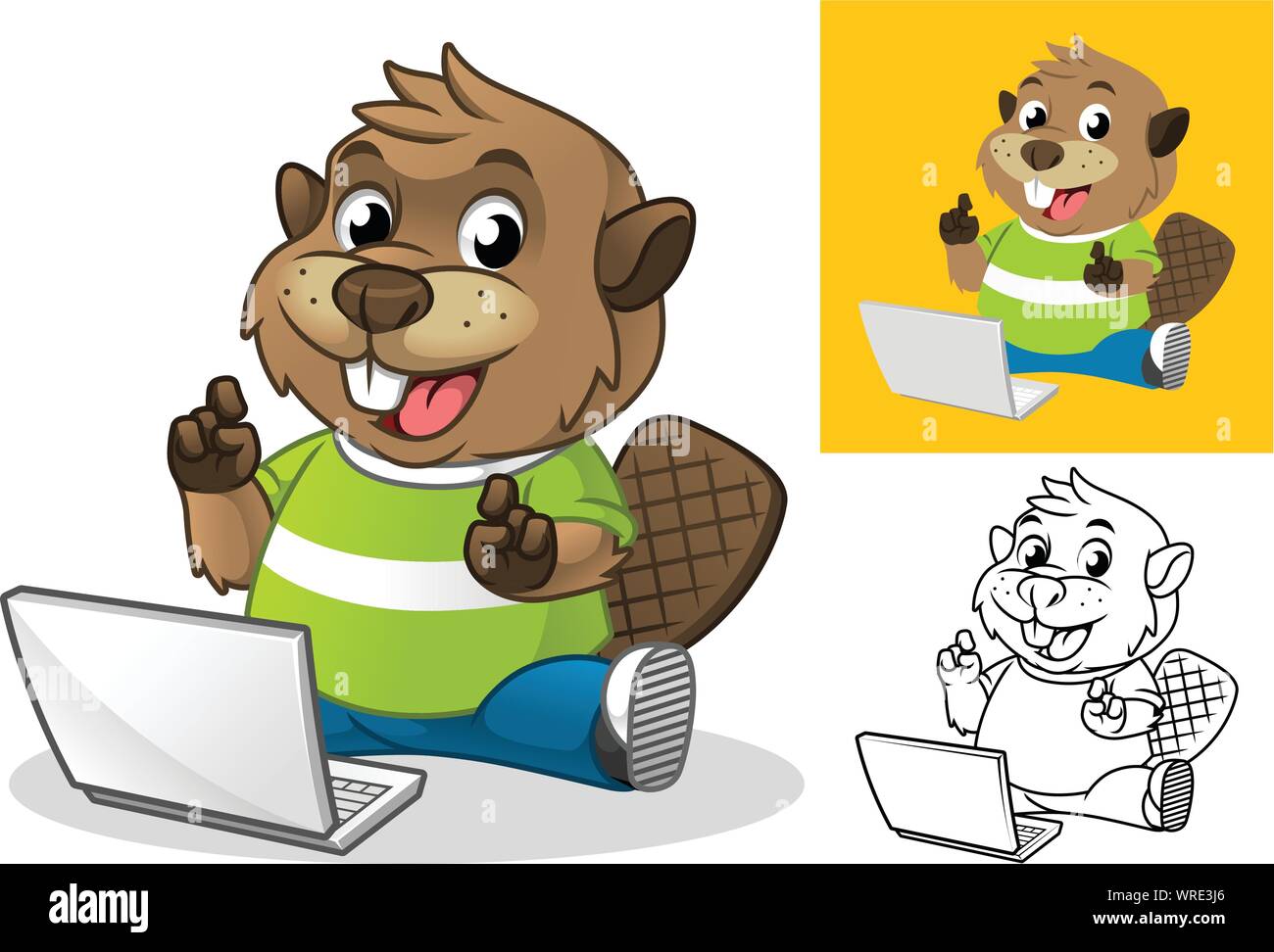 Beaver with Laptop Computer Cartoon Character Mascot Illustration ...
