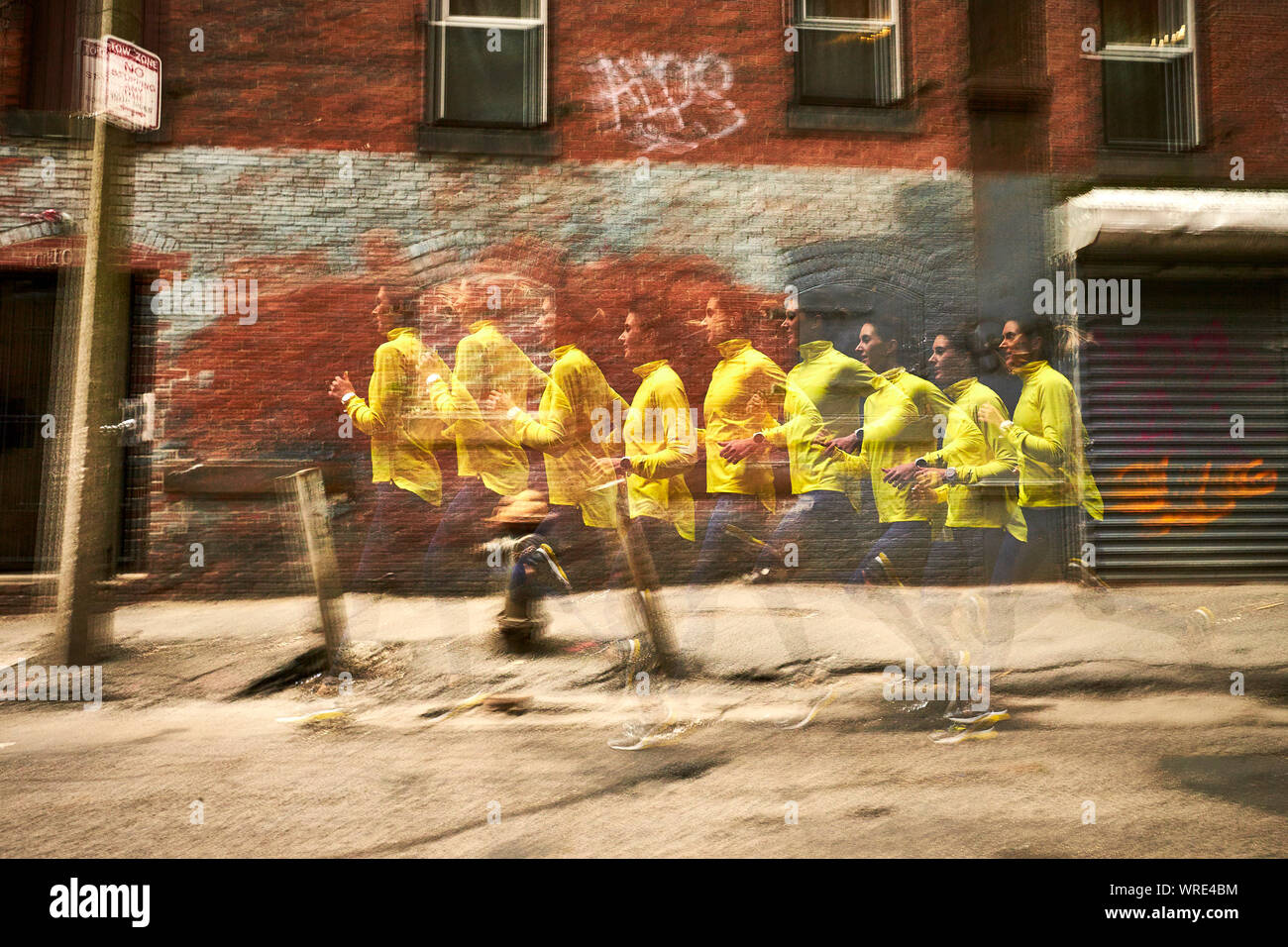 A multiple exposure of a woman running in the city Stock Photo - Alamy