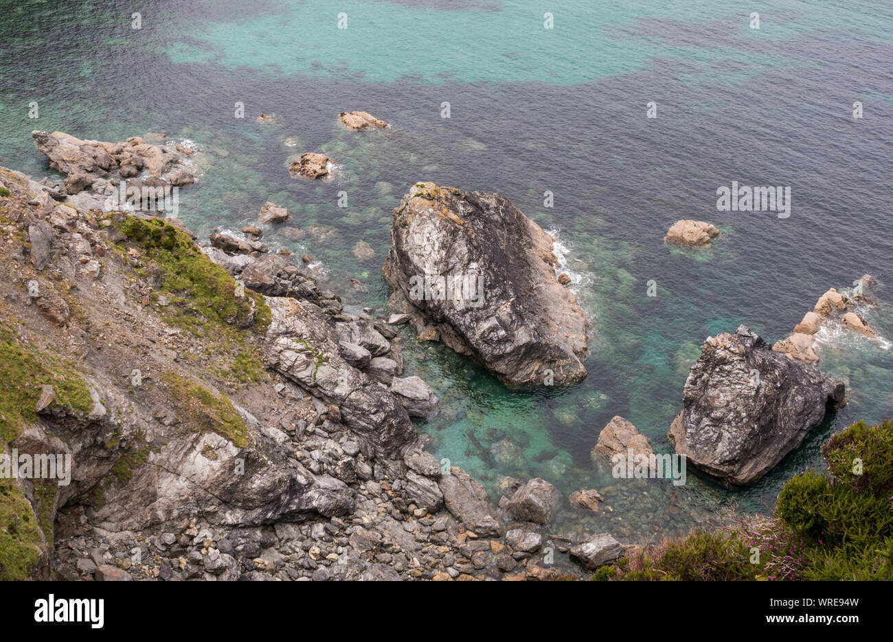 Coastal views from the clifftops of the South West Coast Path between ...