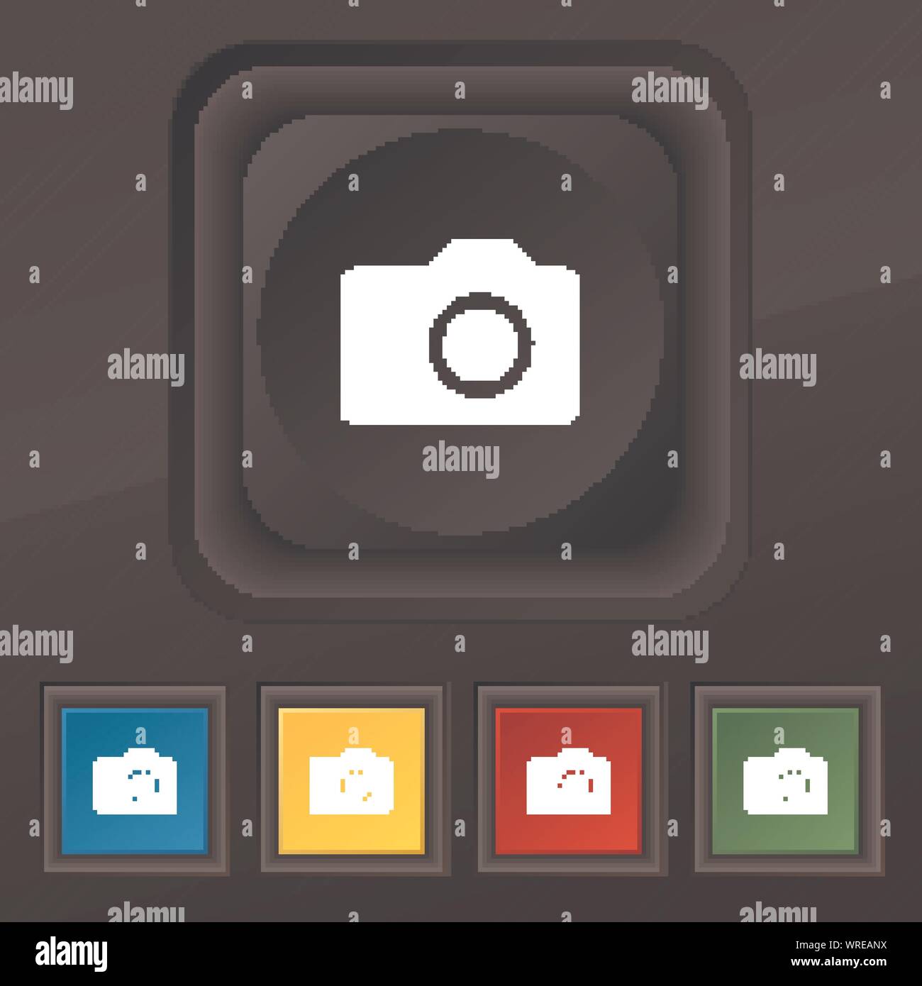 Digital photo camera icon symbol. Set of five colorful, stylish buttons ...