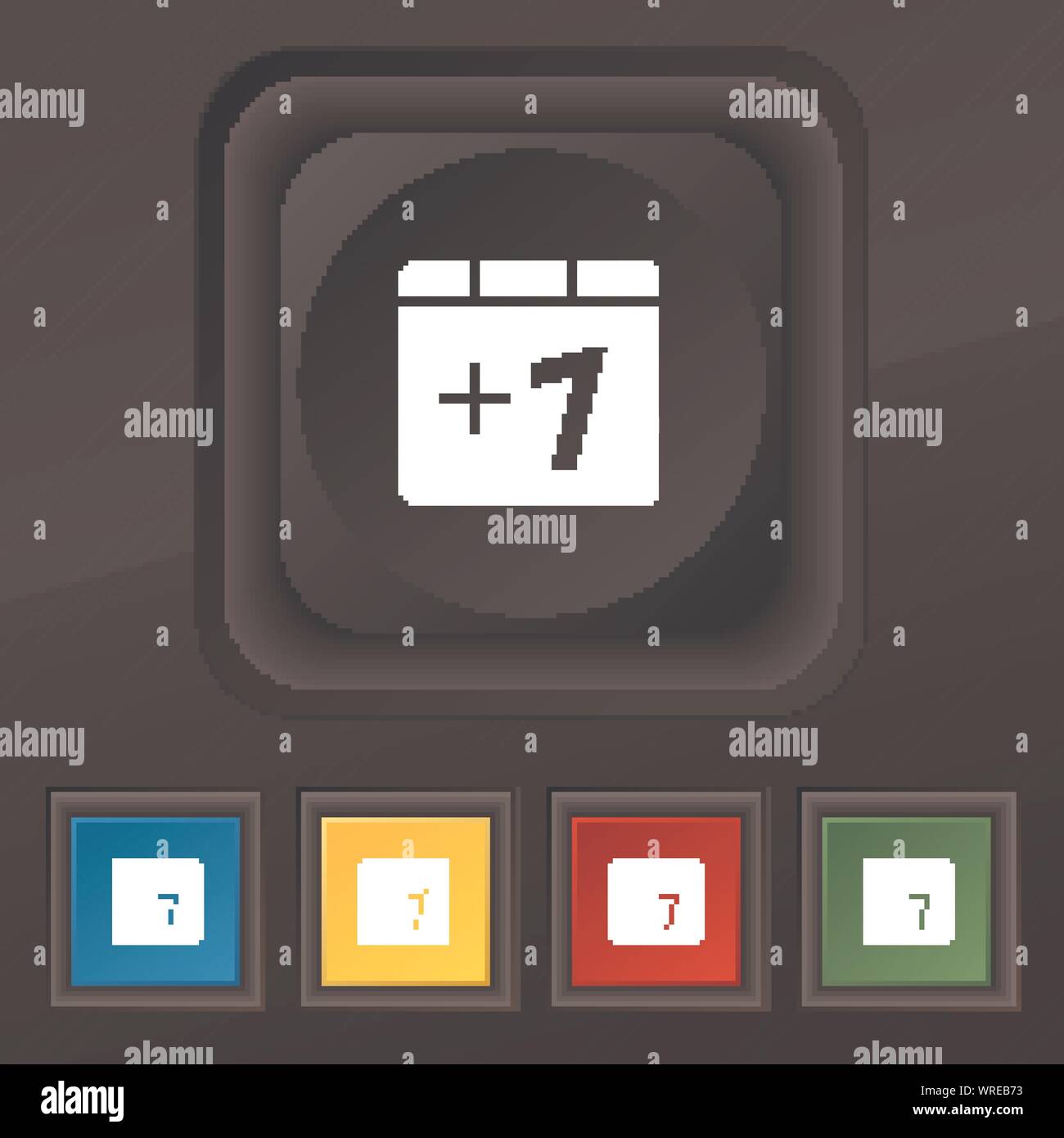 Plus one, Add one icon symbol. Set of five colorful, stylish buttons on ...