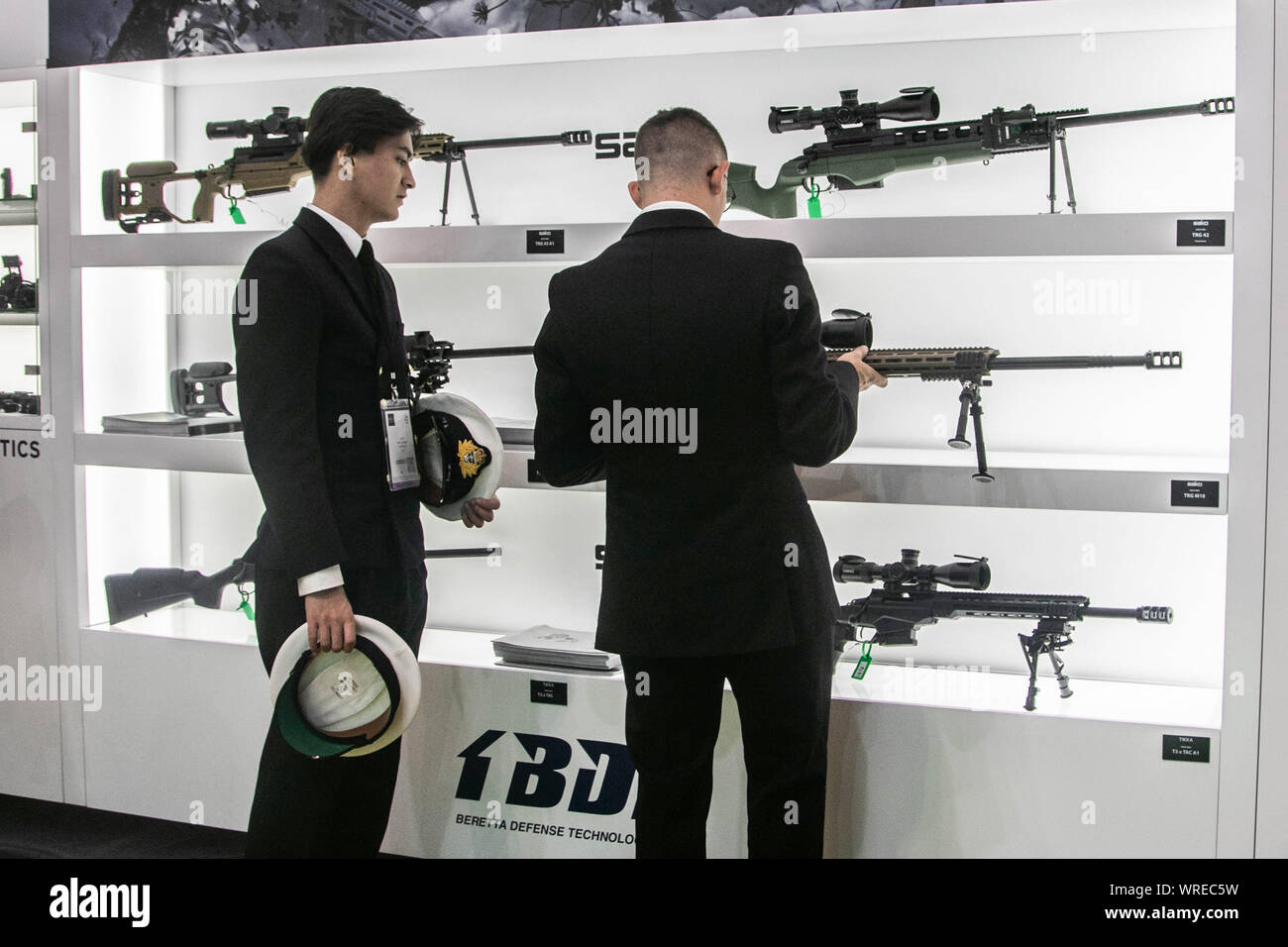 London, UK. 10th September 2019. Visitors viewing Semi automatic ...
