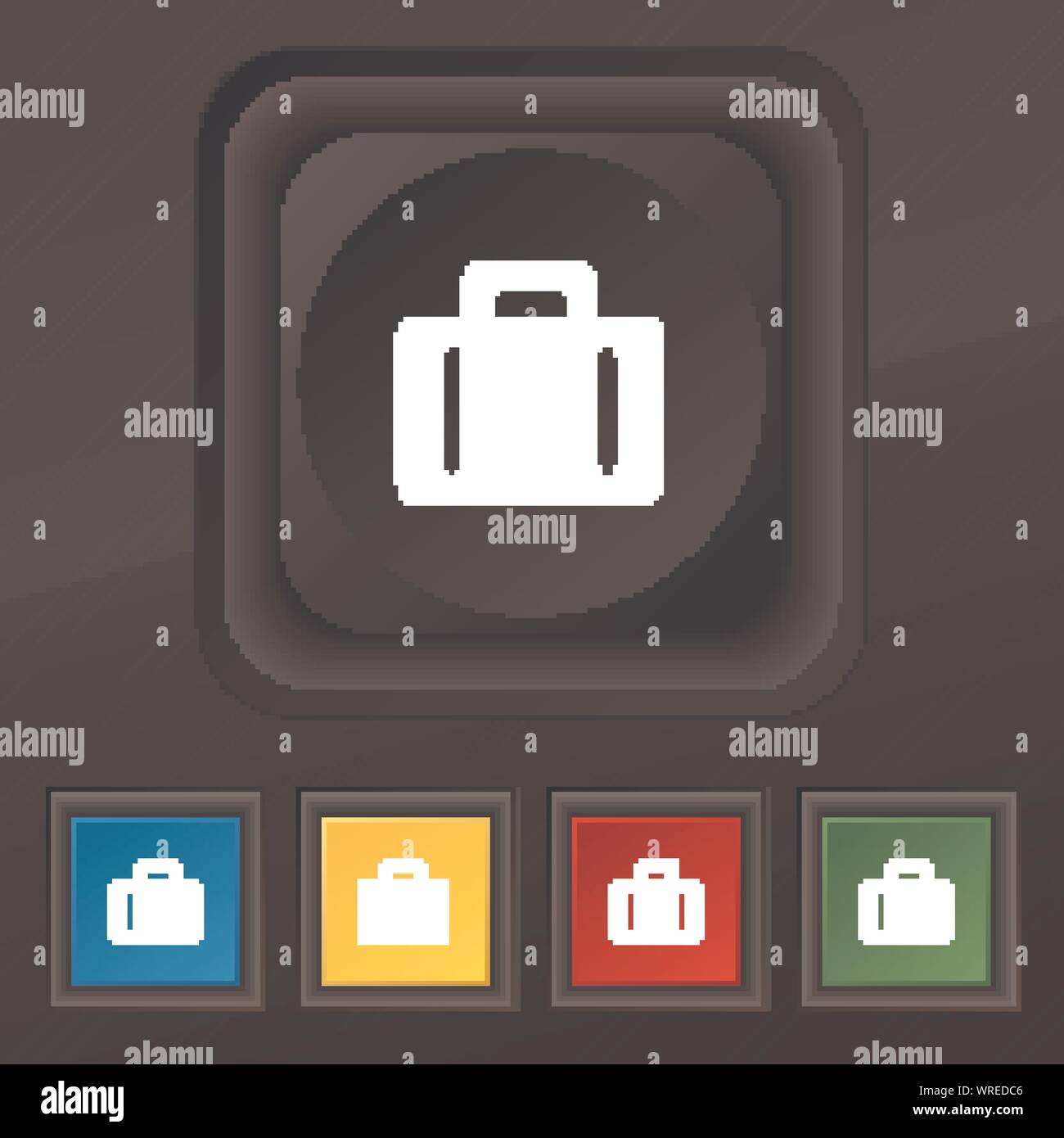 suitcase icon symbol. Set of five colorful, stylish buttons on black ...