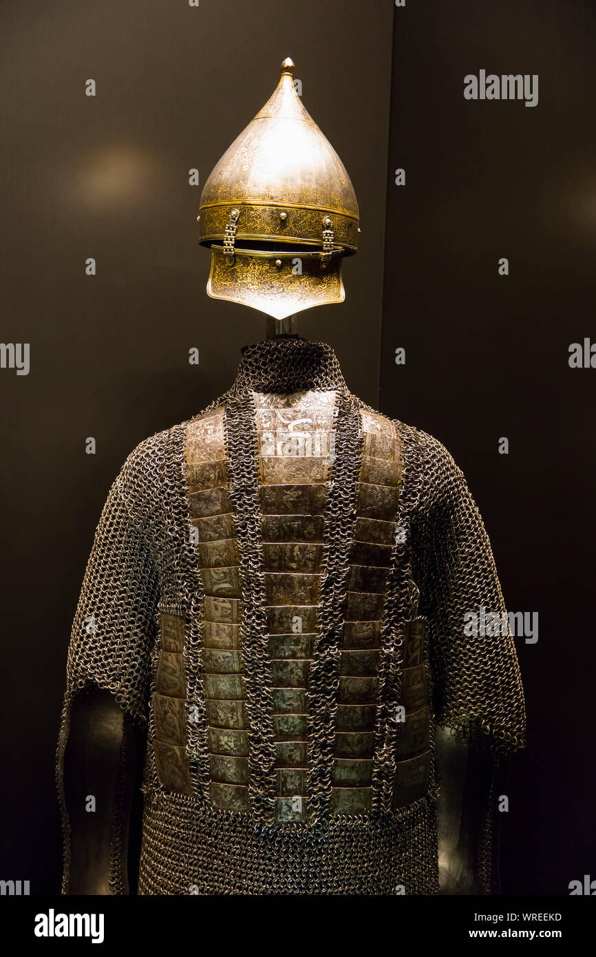 ISTANBUL, TURKEY - JUNE 21, 2019: Armour in the Armory Exhibition Hall ...