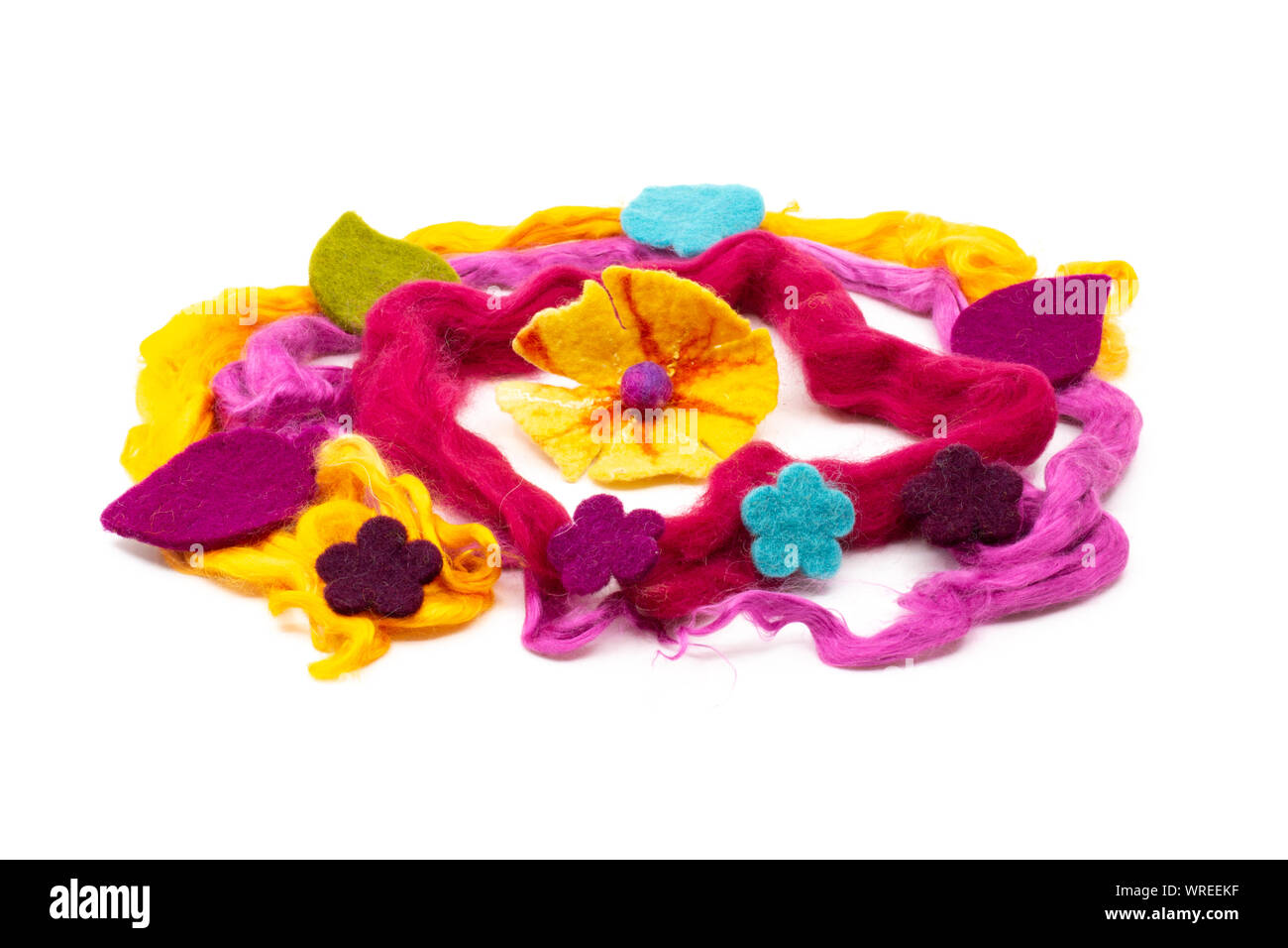 Group of colorful felt objects isolated on white Stock Photo - Alamy
