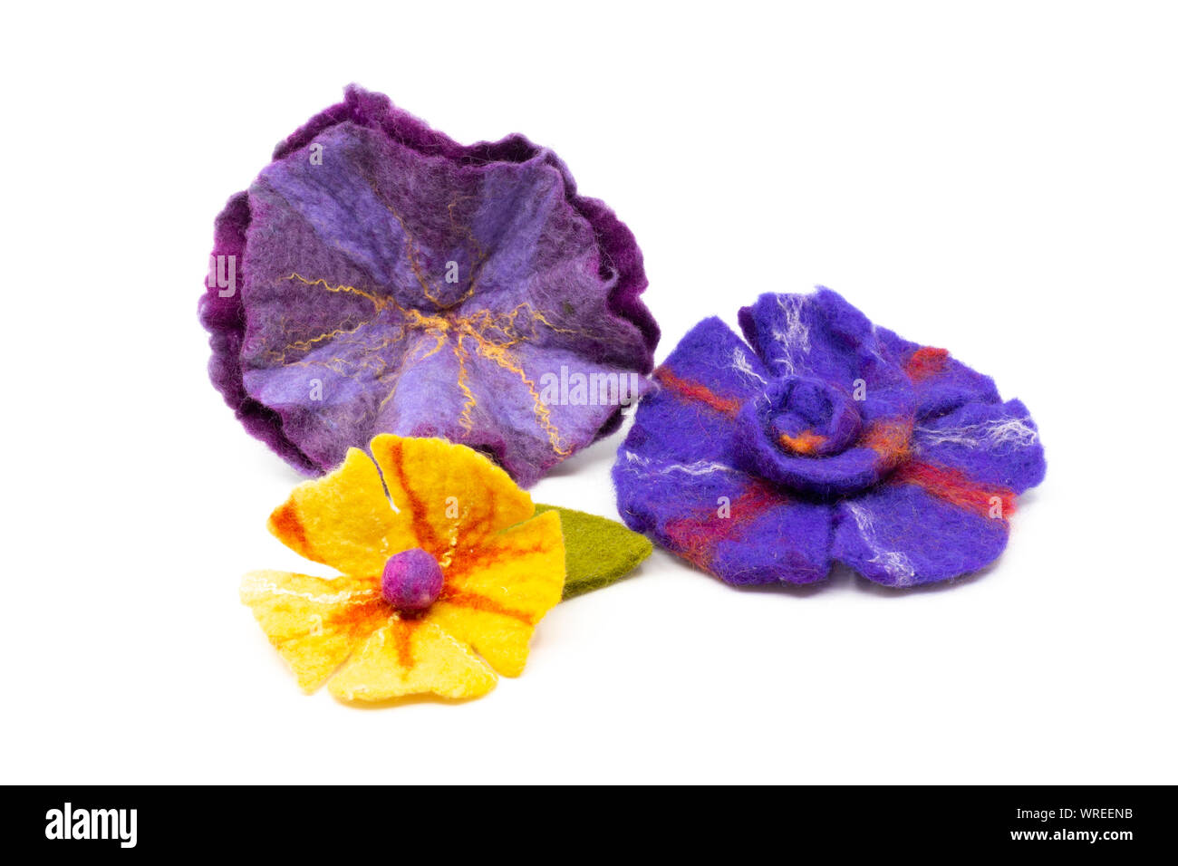 Group of colorful felt flowers isolated on white Stock Photo - Alamy