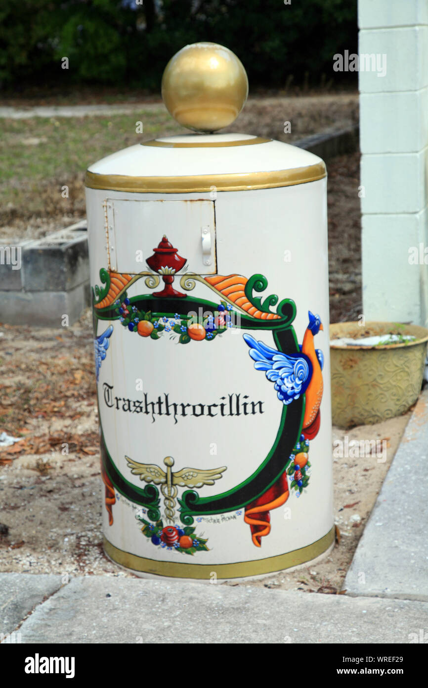 Trash containers with creative design in Town of Murals, Lake Placid in ...