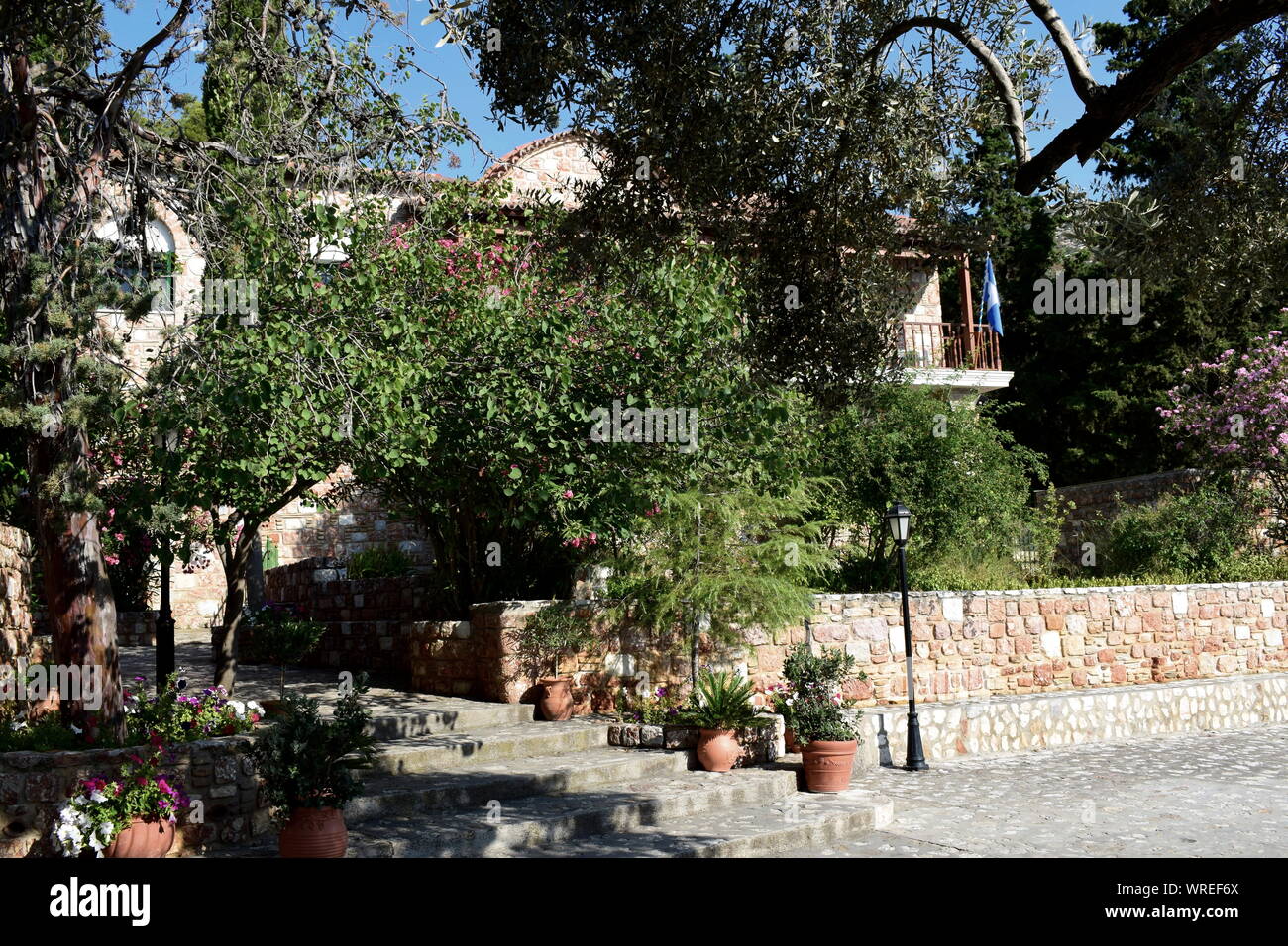 monastery, religion, orthodox, yard, Greece, Osios Efrem, Attika Stock ...