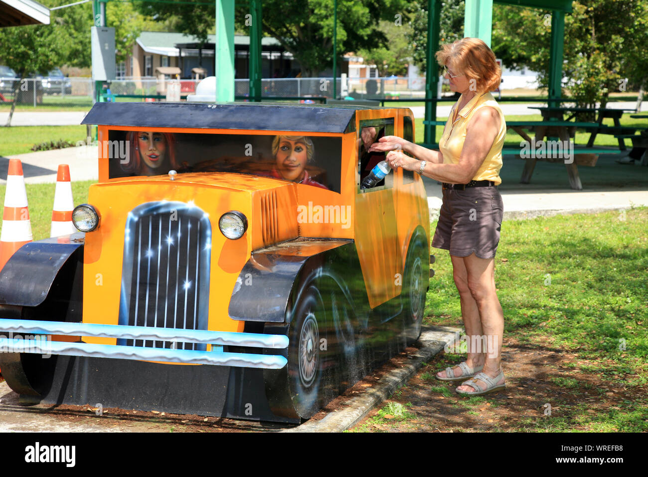 Trash containers with creative design in Town of Murals, Lake Placid in ...