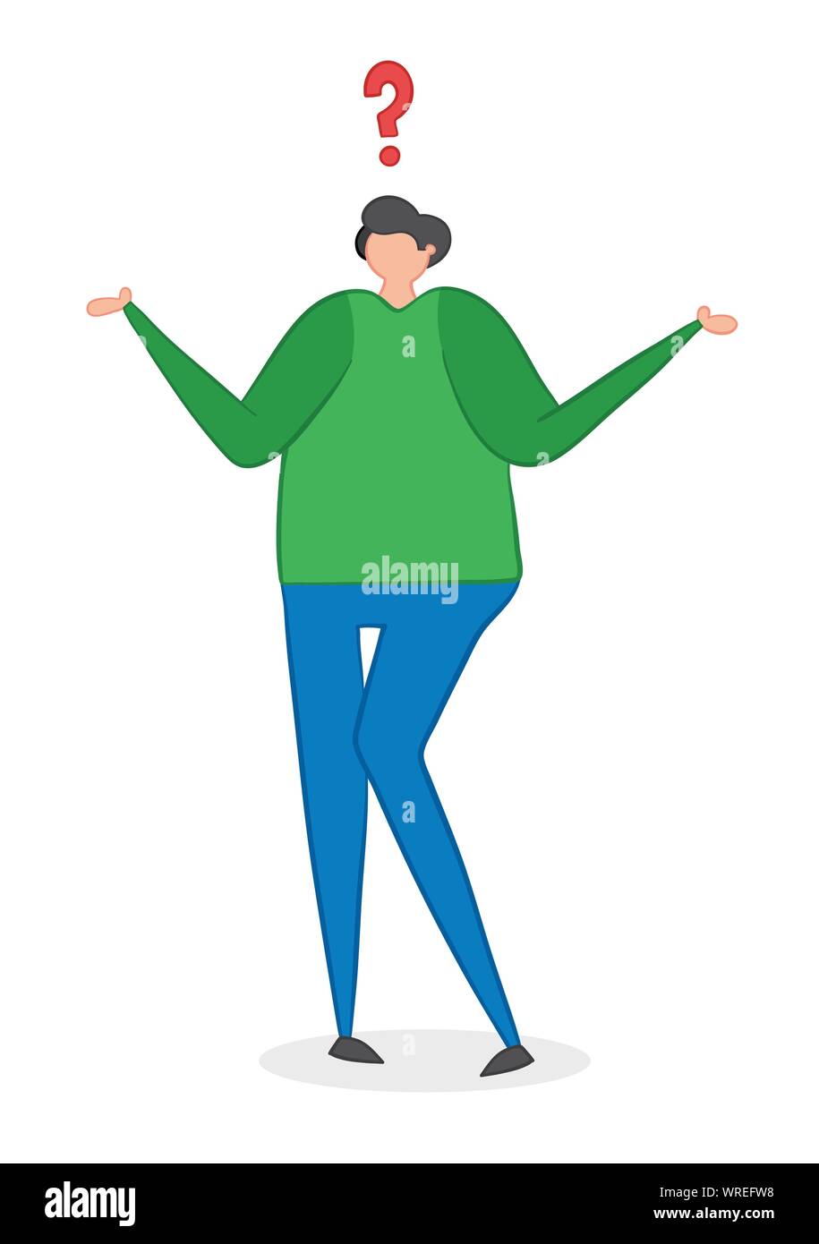 Vector illustration confused man. Hand drawn. Colored outlines Stock ...