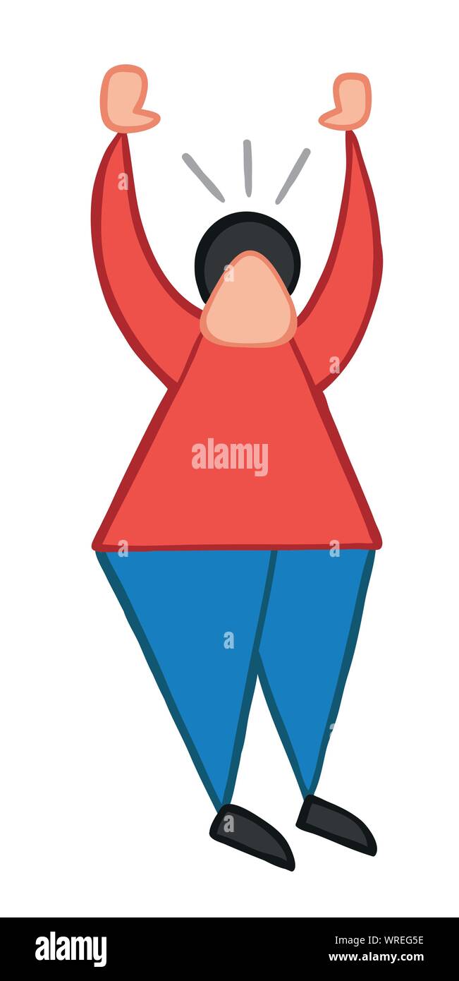 Vector illustration man raised up hands. Hand drawn. Colored outlines ...