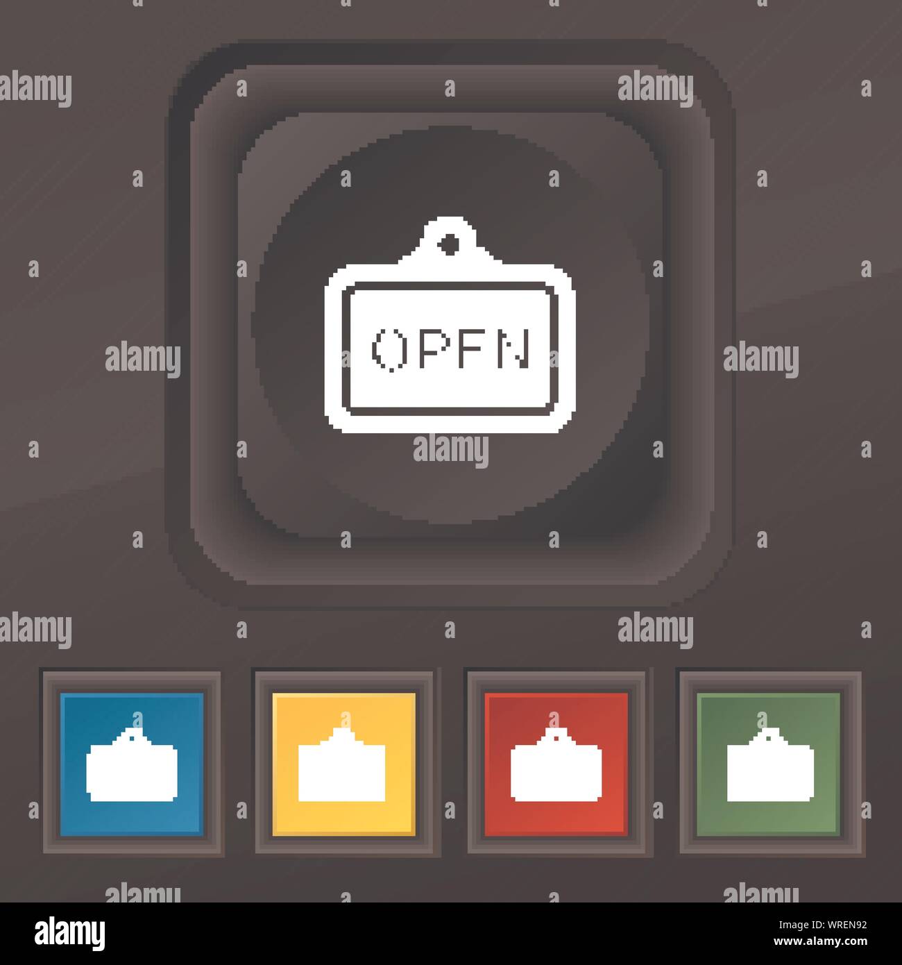 open icon symbol. Set of five colorful, stylish buttons on black ...