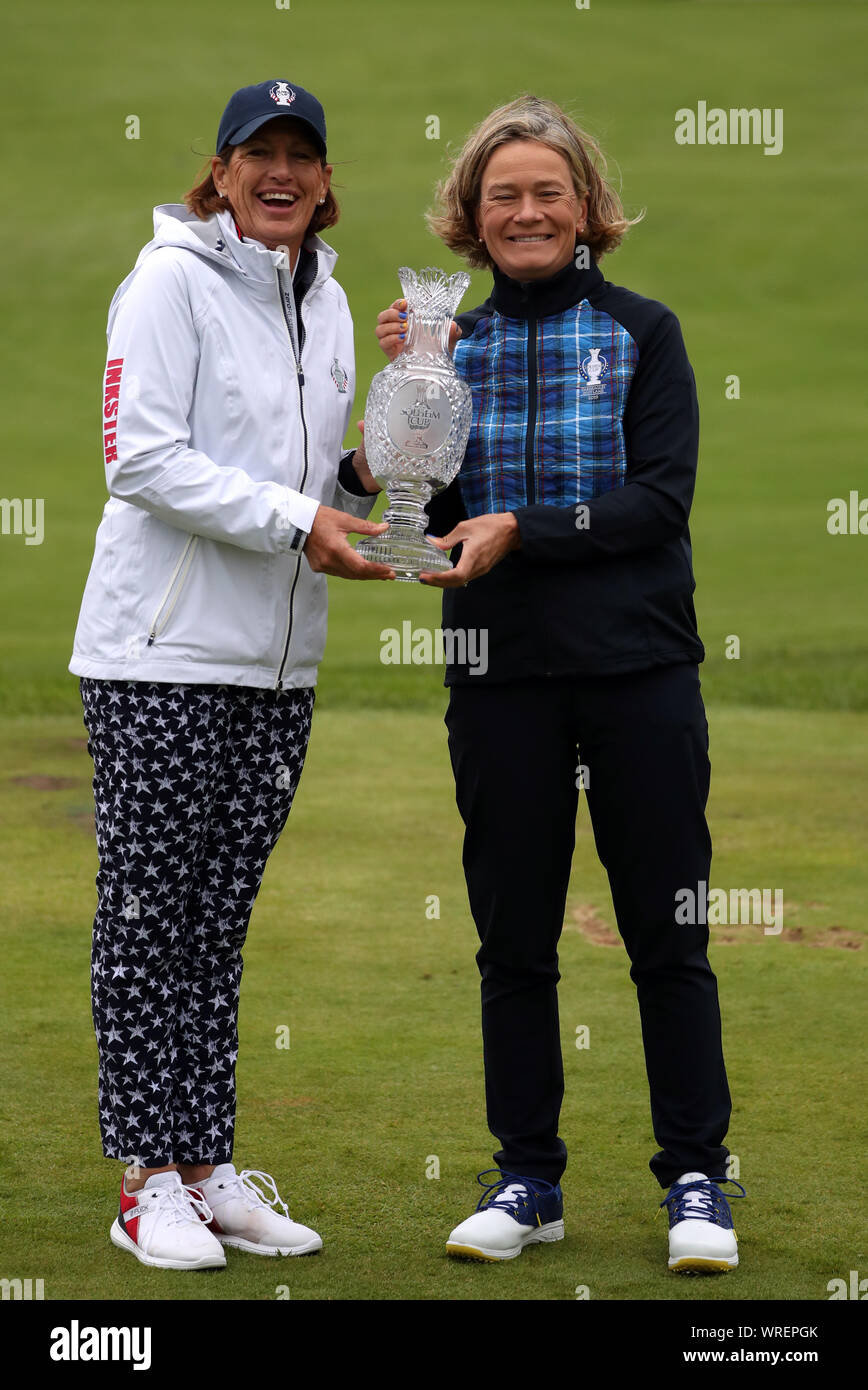 Team USA captain Juli Inkster (left) and Team Europe captain Catriona ...