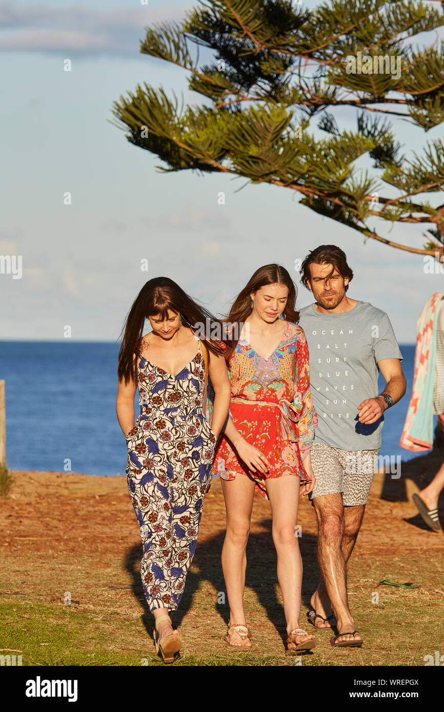 Actors Rohan Nichol, Anna Cocquered and Kesti Morassi filming an ...