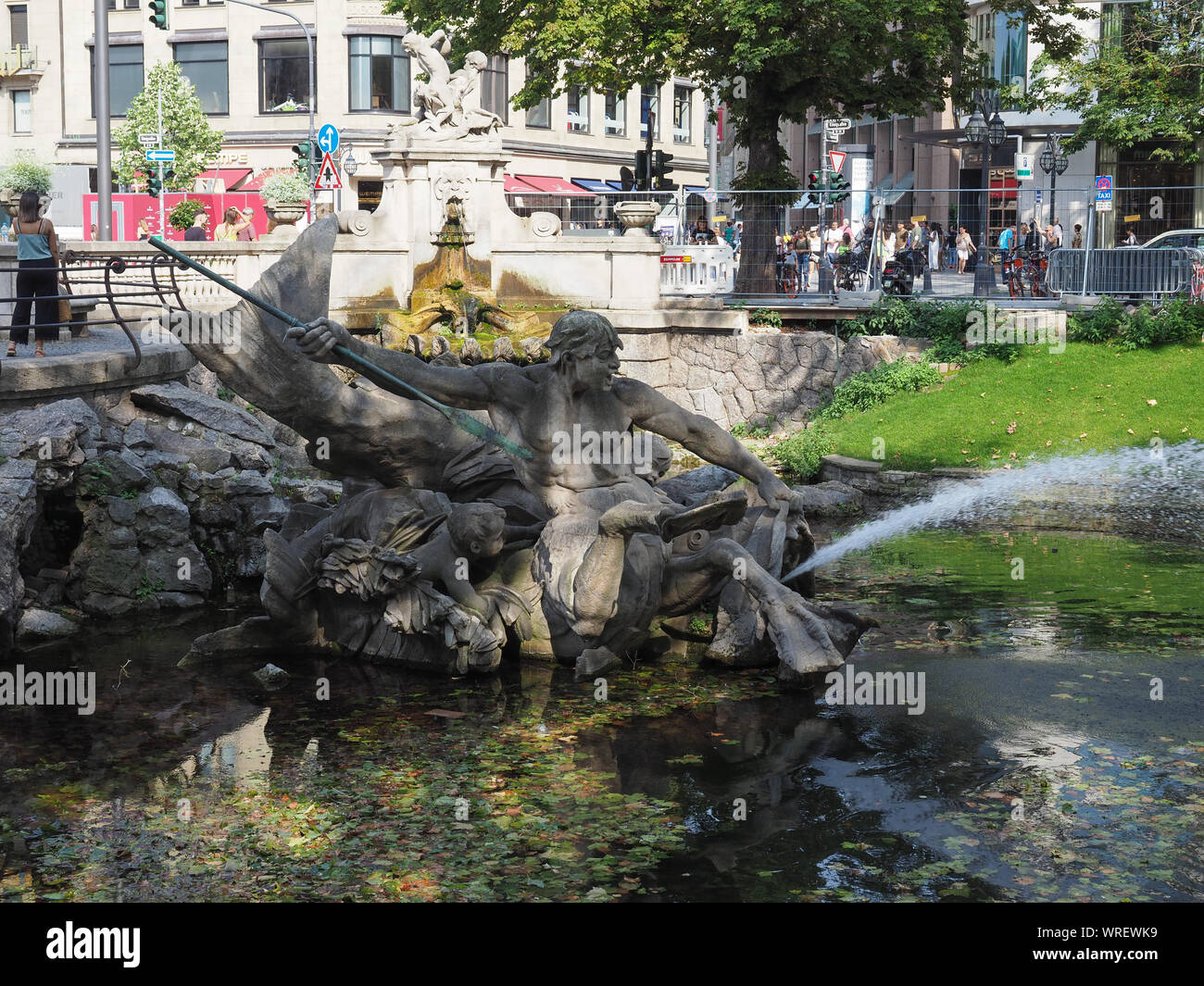 DUESSELDORF, GERMANY - CIRCA AUGUST 2019: Tritonbrunnen fountain in ...