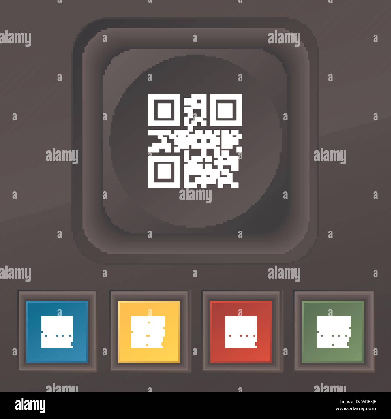 Qr code icon symbol. Set of five colorful, stylish buttons on black ...