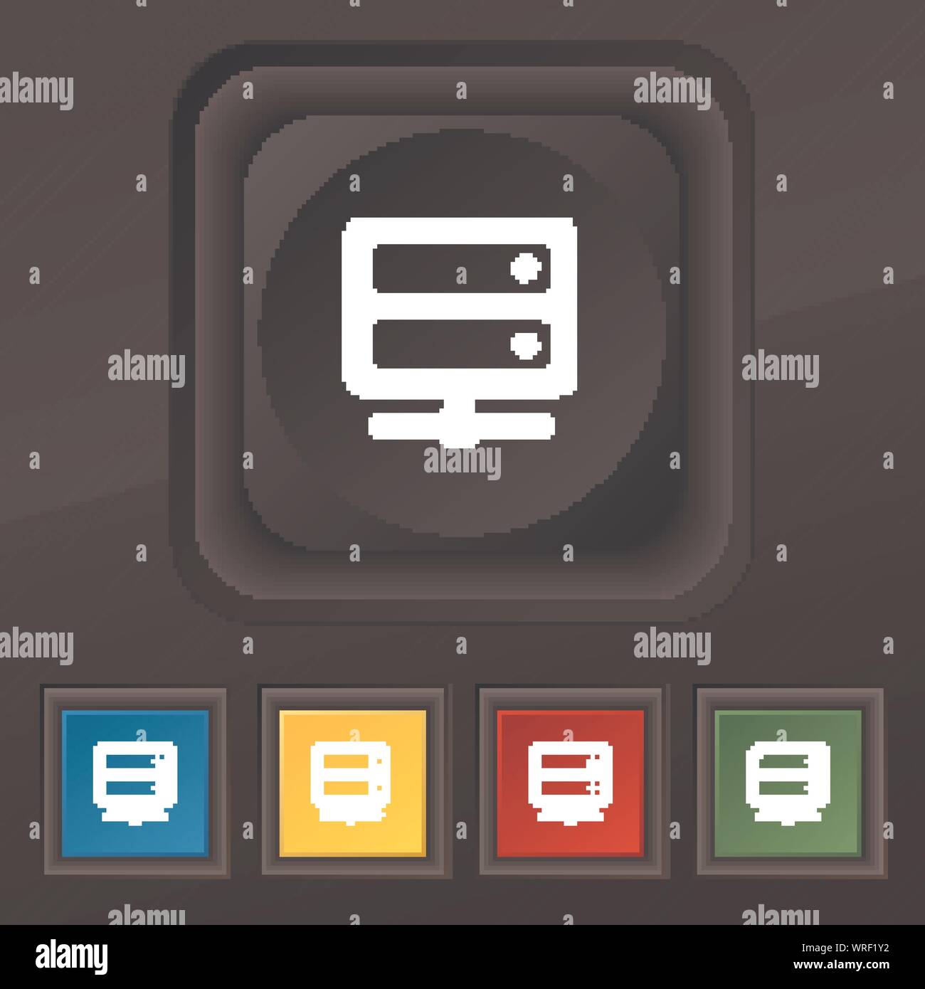 Server icon symbol. Set of five colorful, stylish buttons on black ...