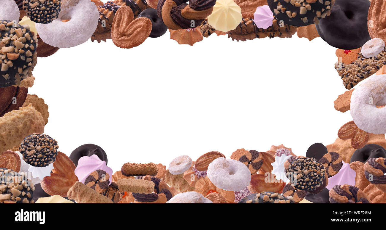 Frame of mixed biscuits, sweet cookies isolated on white background ...