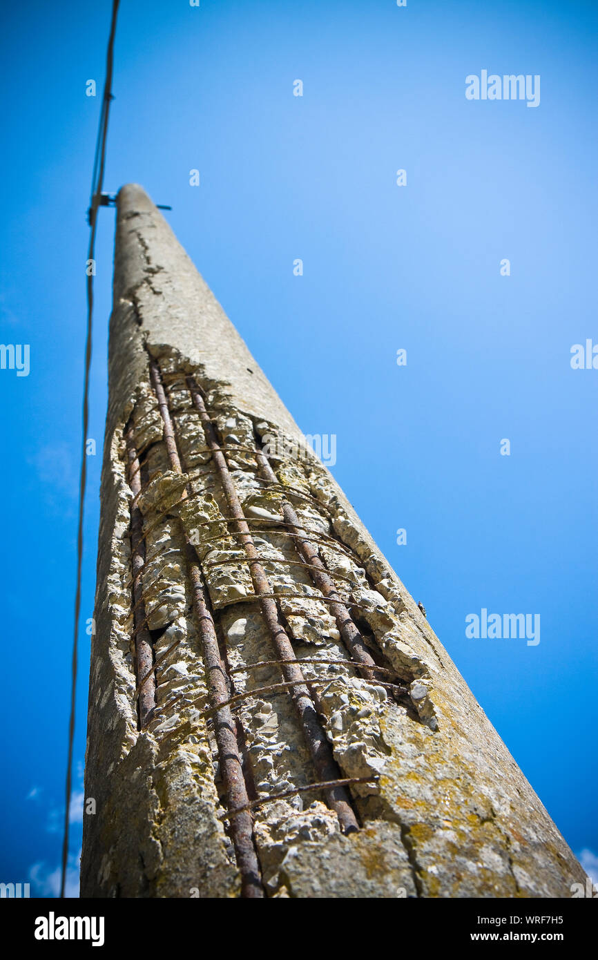Detail of a broken pole of Telephone Line Stock Photo - Alamy