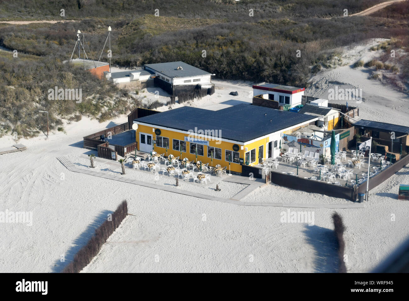 aerial view on a beach inn on the island of Heligoland Dune (Germany ...