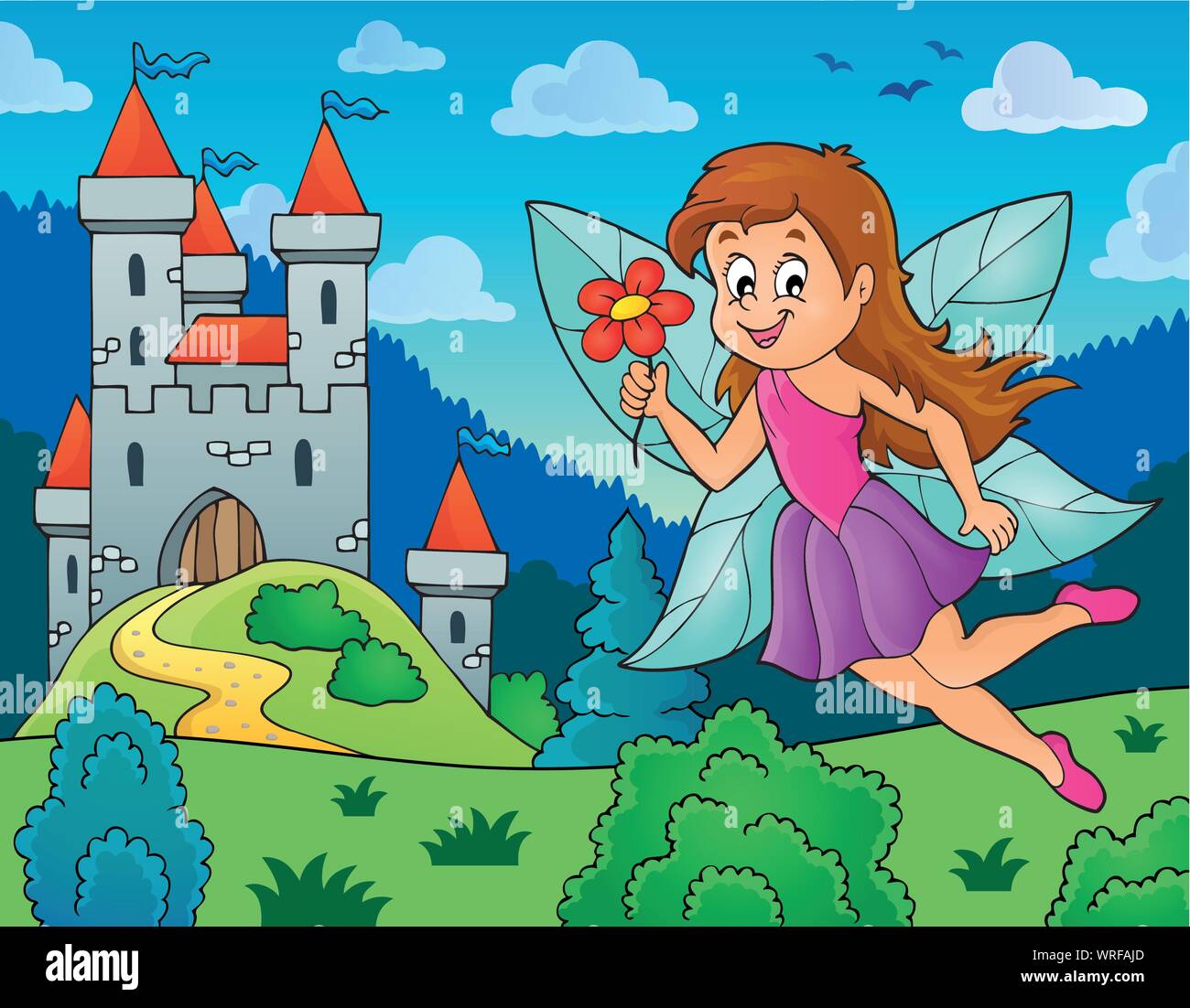 Happy fairy near castle Stock Vector Image & Art - Alamy