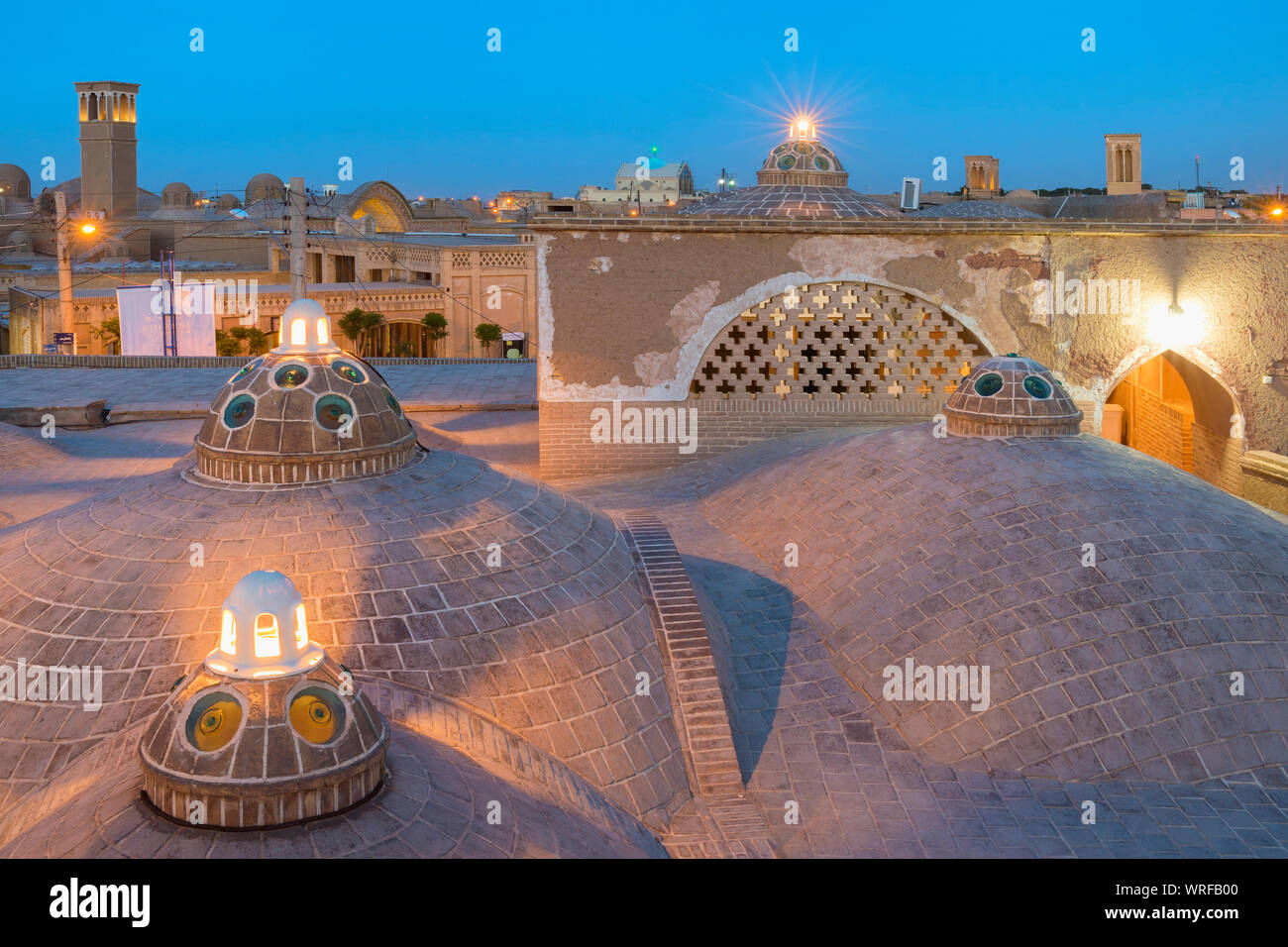 Sultan Amir Ahmad Bathhouse, Roof domes at sunset, Kashan, Isfahan ...