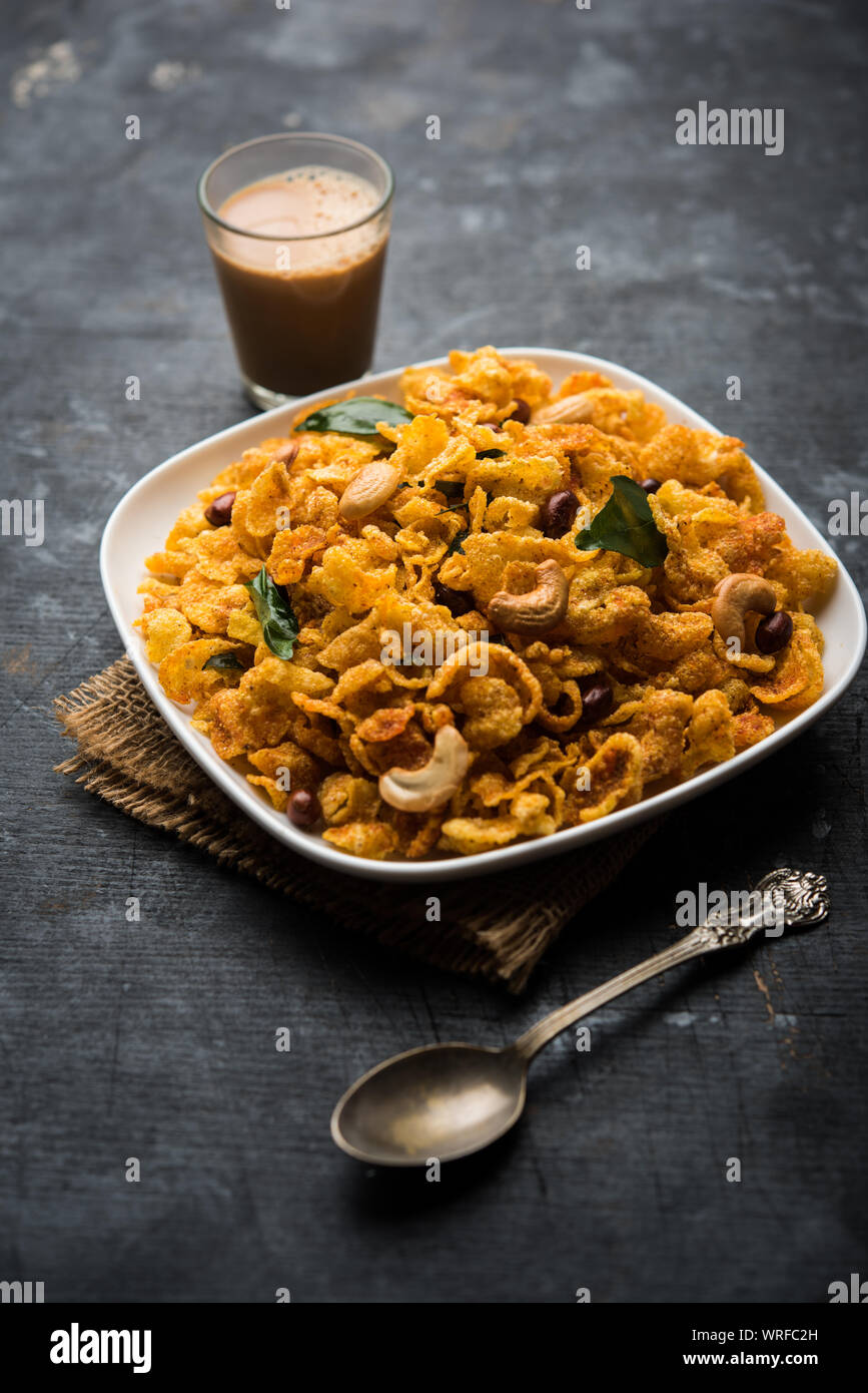 Cornflake Chivda or Corn Chiwda loaded with peanuts and Cashew. Served ...