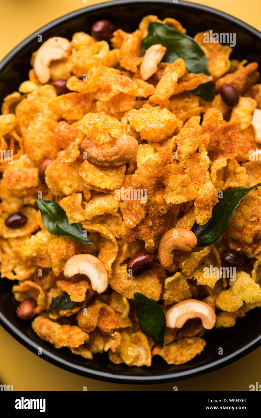 Cornflake Chivda or Corn Chiwda loaded with peanuts and Cashew. Served ...